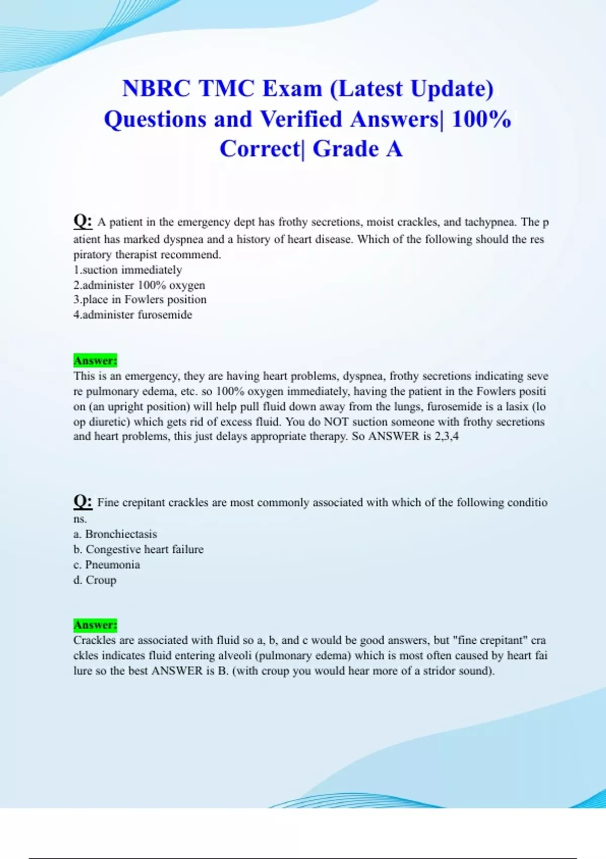 NBRC TMC Exam (Latest 2024/ 2025 Update) Questions and Verified Answers ...