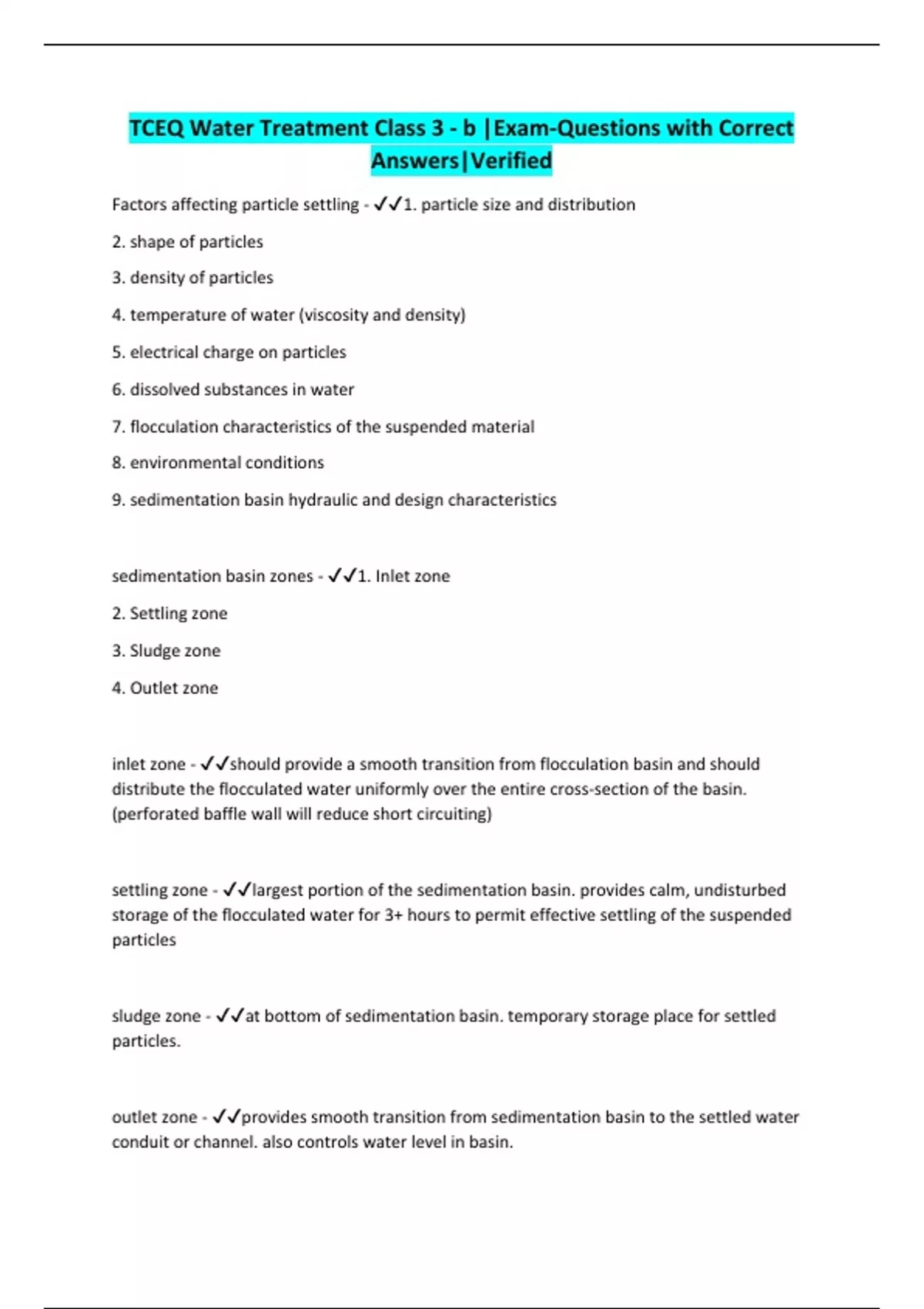 TCEQ Water Treatment Class 3 - b |Exam-Questions with Correct Answers ...