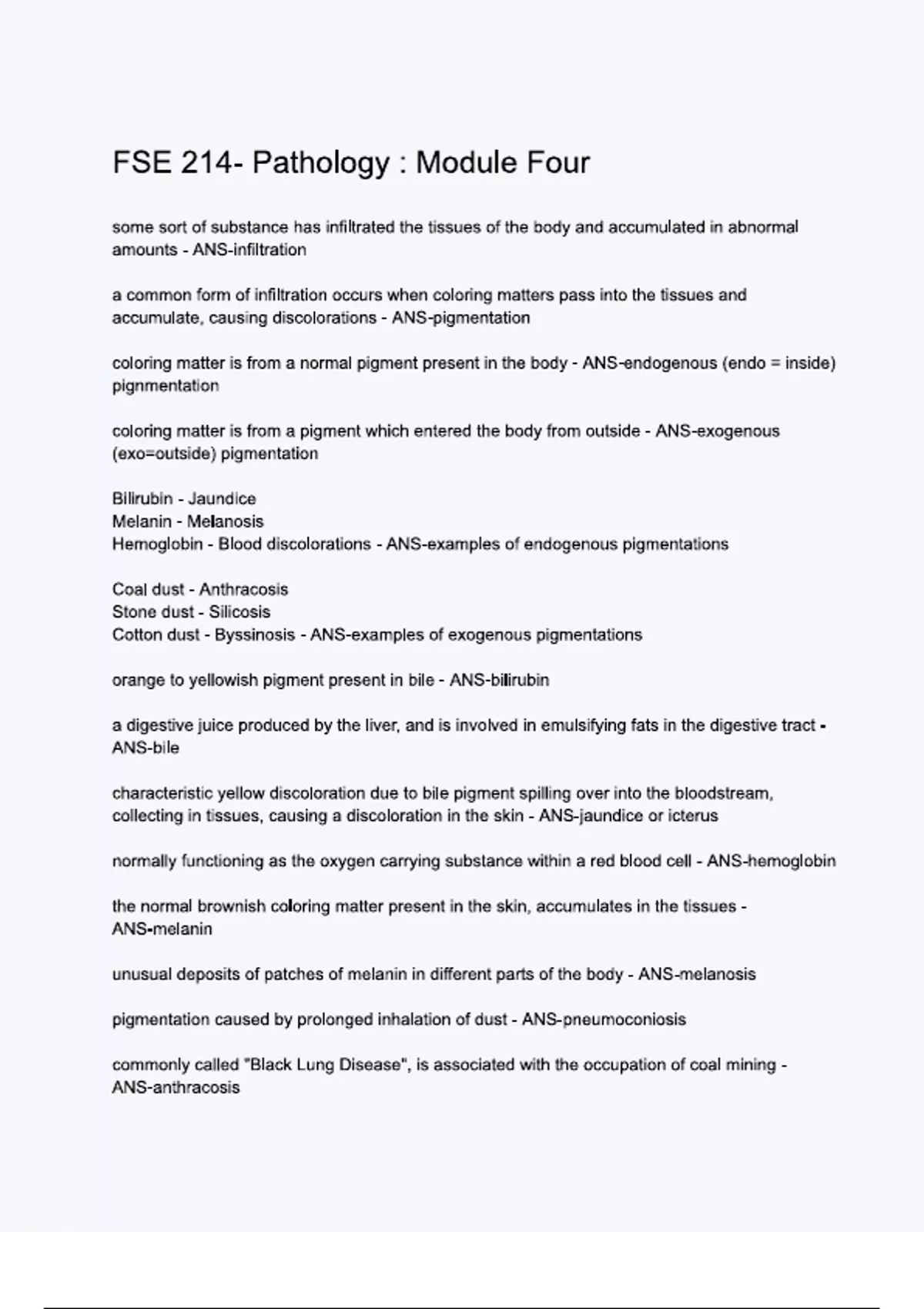 FSE 214- Pathology Module Four exam questions with correct answers with ...