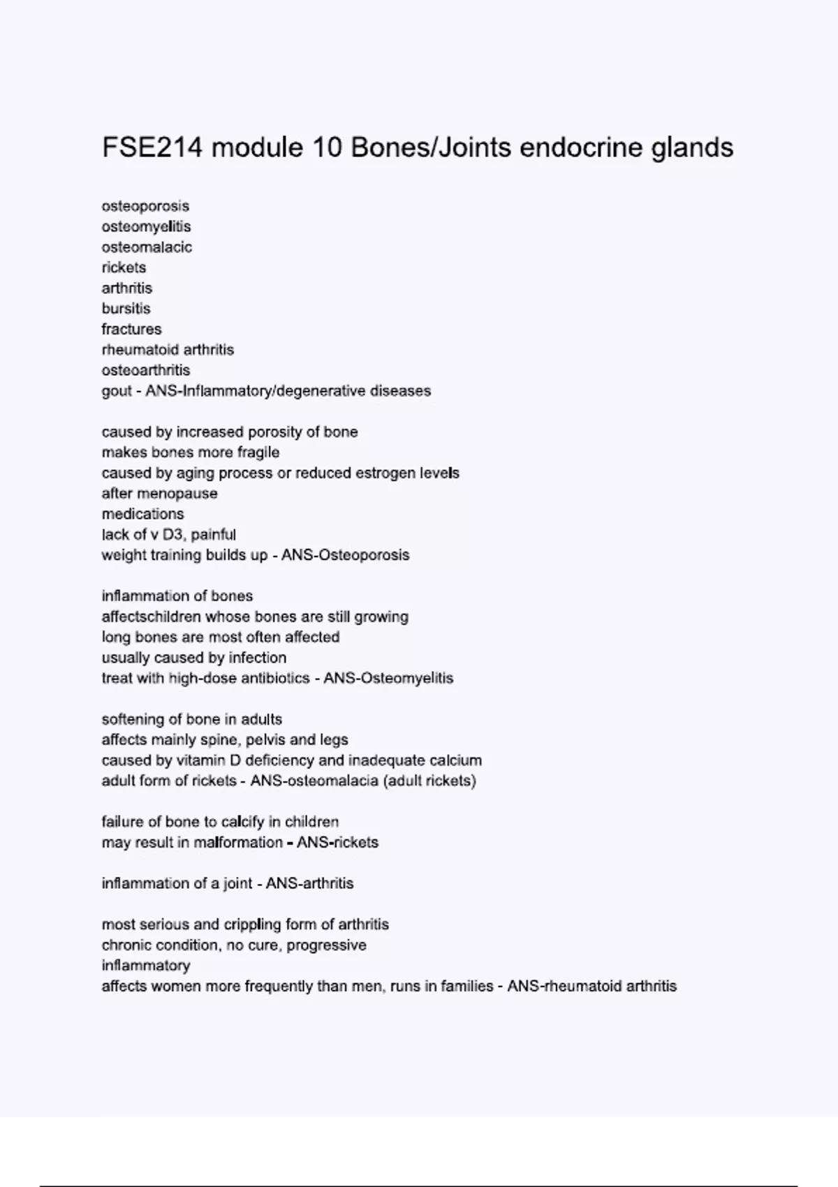 FSE214 module 10 Bones-Joints endocrine glands exam questions with ...