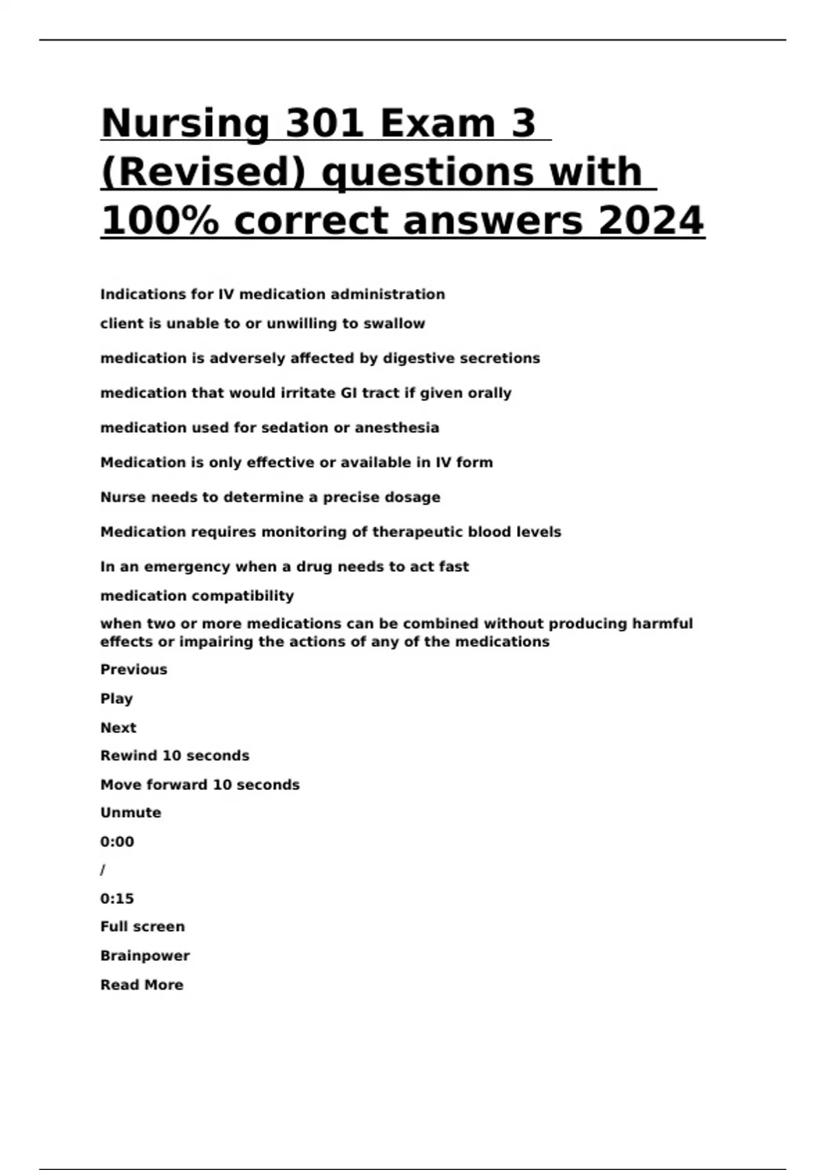 Nursing 301 Exam 3 (Revised) questions with 100- correct answers 2024 - Nursing 301 - Stuvia US