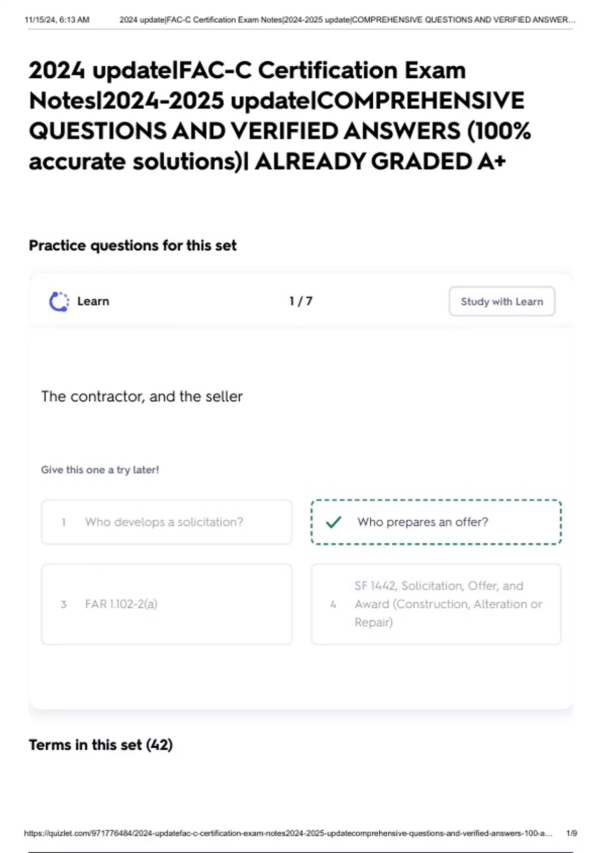 2024 update|FAC-C Certification Exam Notes| update|COMPREHENSIVE ...
