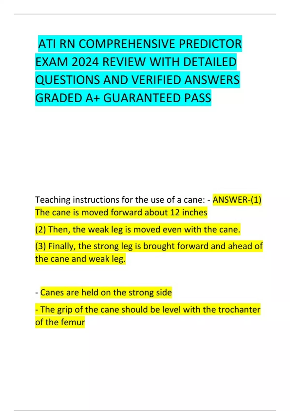 ATI RN COMPREHENSIVE PREDICTOR EXAM 2024 REVIEW - ATI RN Comprehensive ...
