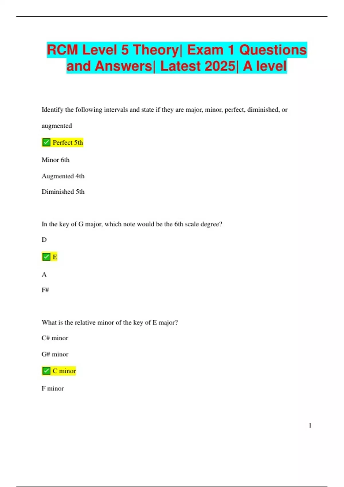 RCM Level 5 Theory| Exam 1 Questions and Answers| Latest 2025| A level ...