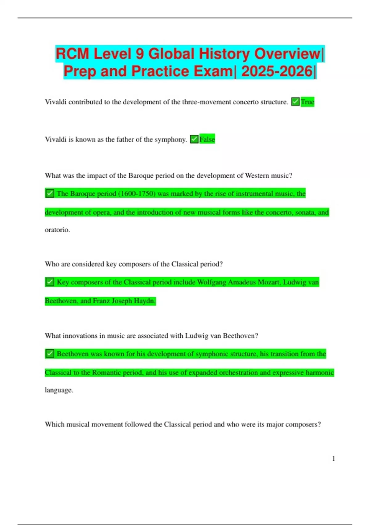 RCM Level 9 Global History Overview| Prep and Practice Exam| | - RCM ...