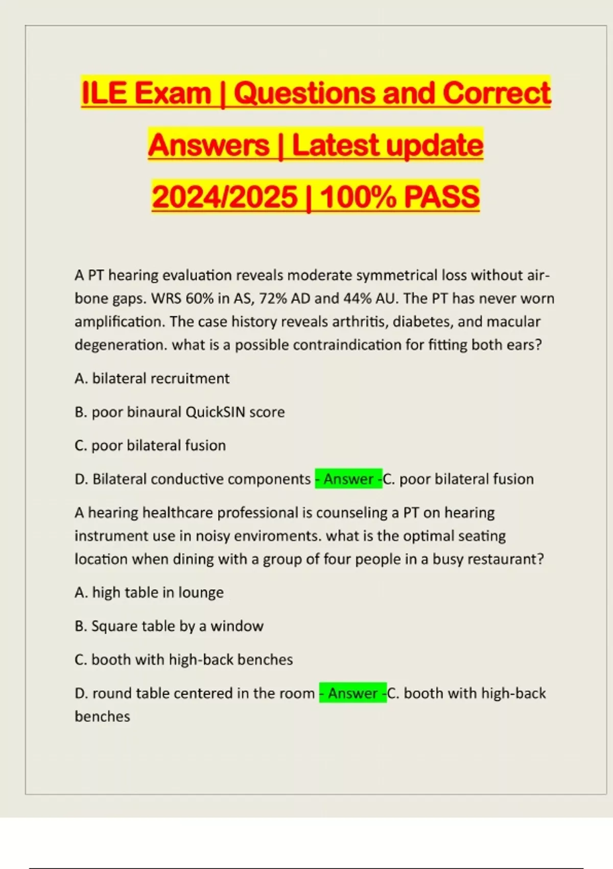 ILE Exam | Questions and Correct Answers | Latest update 2024/2025 ...