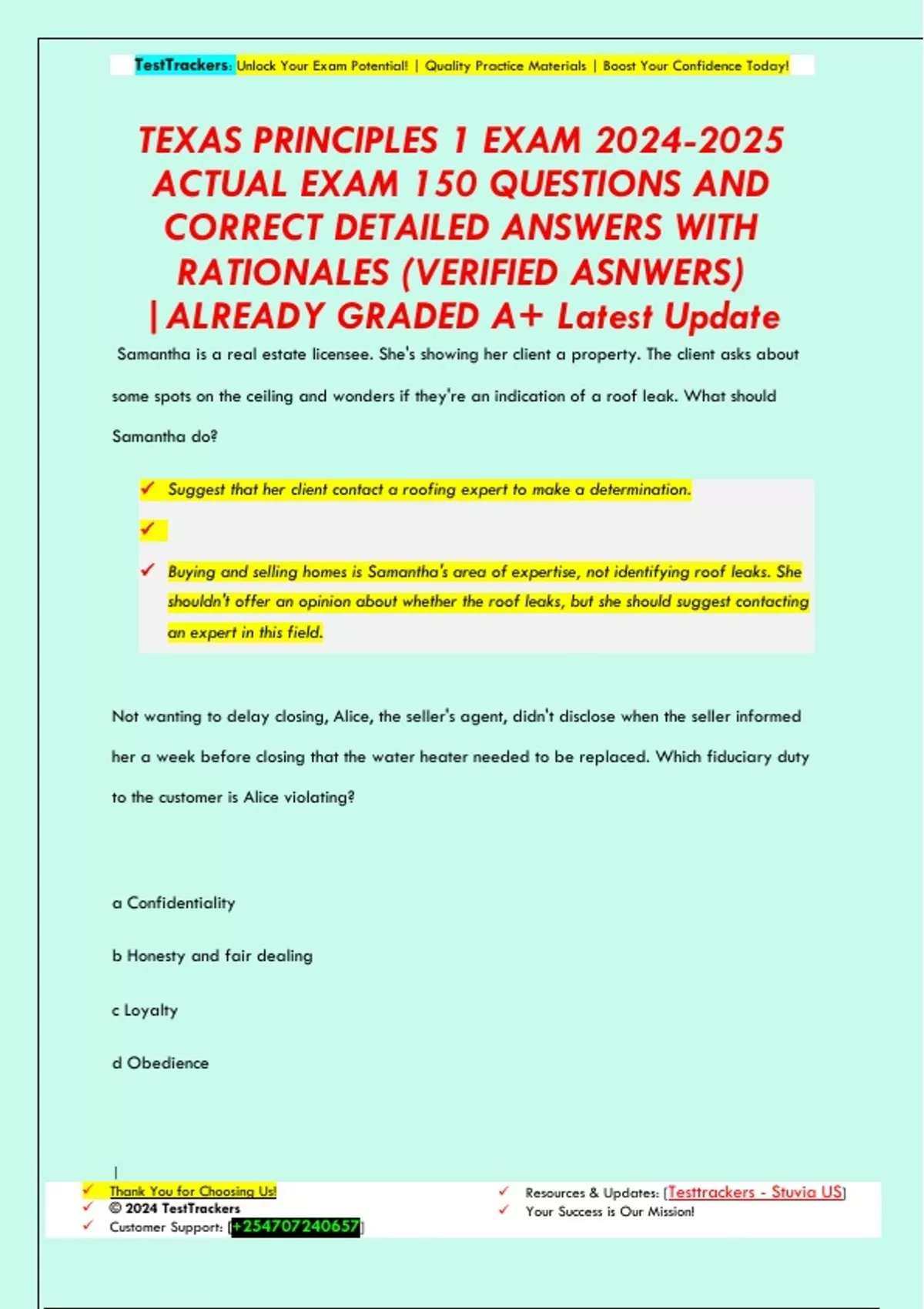 TEXAS PRINCIPLES 1 EXAM ACTUAL EXAM 150 QUESTIONS AND CORRECT DETAILED ...