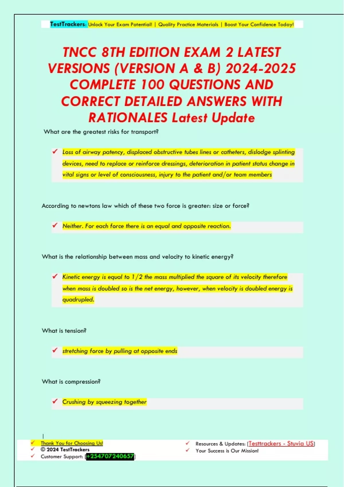 TNCC 8TH EDITION EXAM 2 LATEST VERSIONS (VERSION A & B) COMPLETE 100 ...