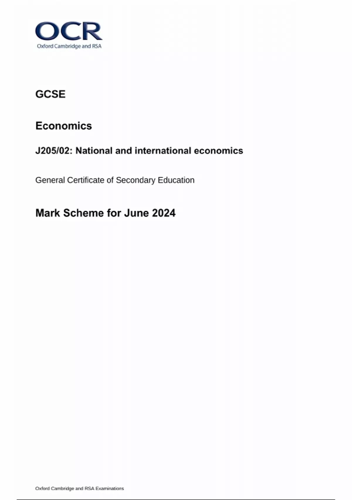 OCR GCSE ECONOMICS PAPER 2 (J205/02 National and international ...