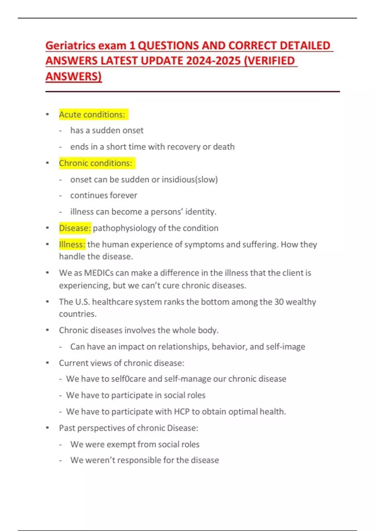 Geriatrics exam 1 QUESTIONS AND CORRECT DETAILED ANSWERS LATEST UPDATE ...