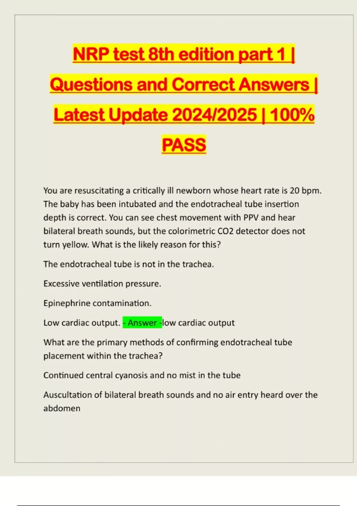 NRP test 8th edition part 1 | Questions and Correct Answers | Latest ...