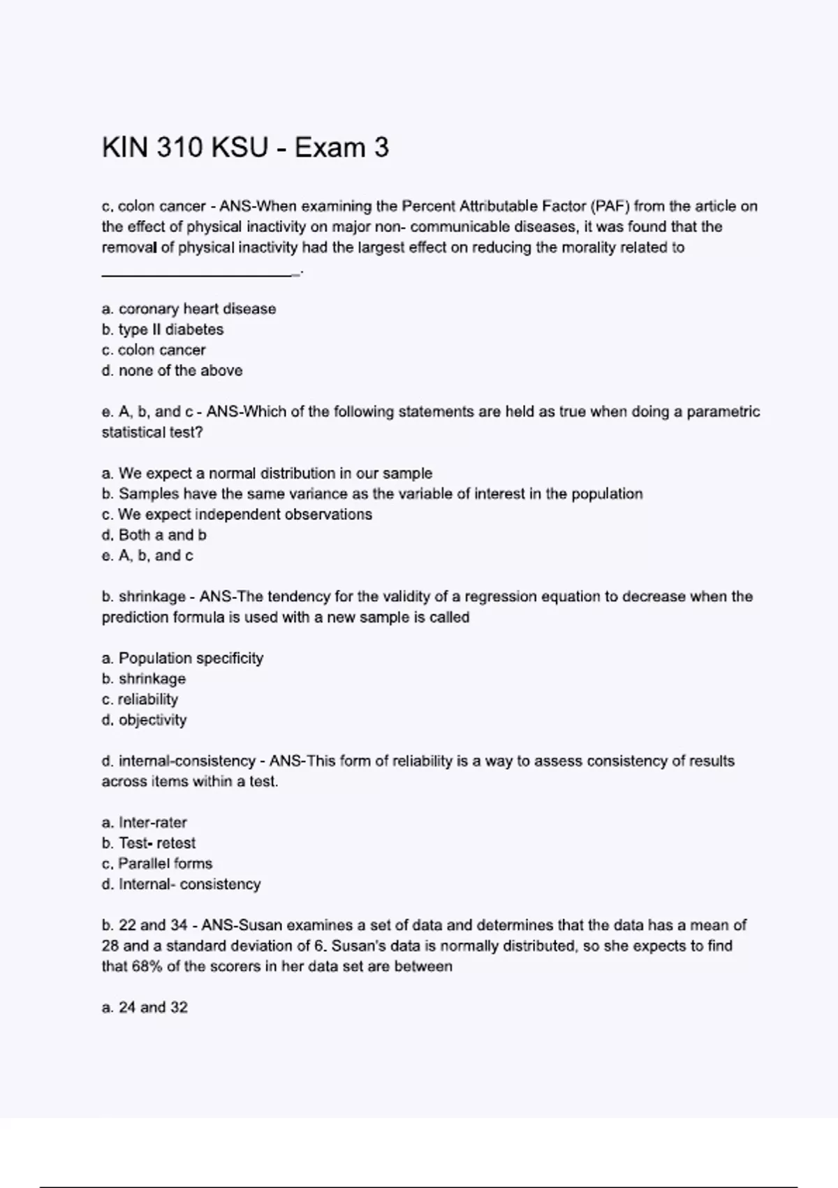 KIN 310 KSU - Exam 3 exam questions with correct answers with complete A+solution 2024/2025 ...