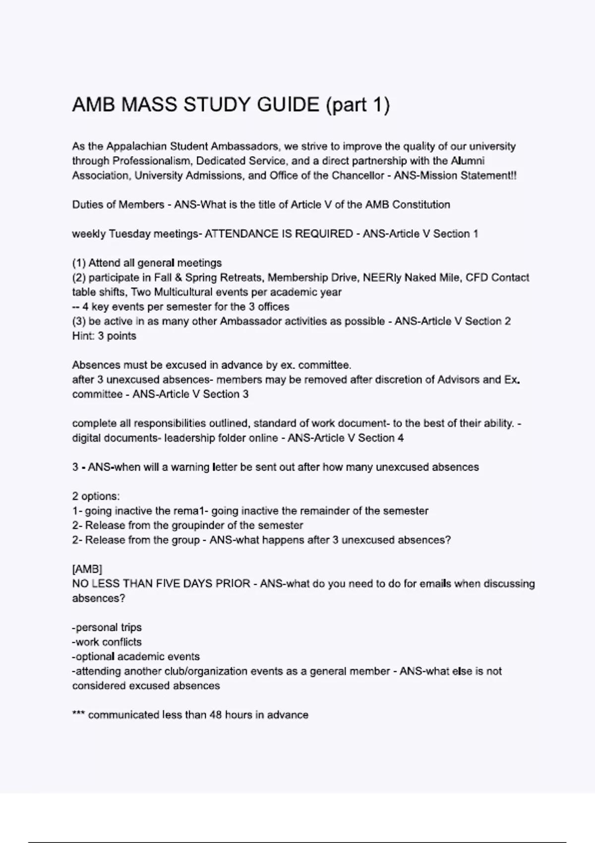 AMB MASS STUDY GUIDE (part 1) exam questions with correct answers with complete A+solution 2024/ ...