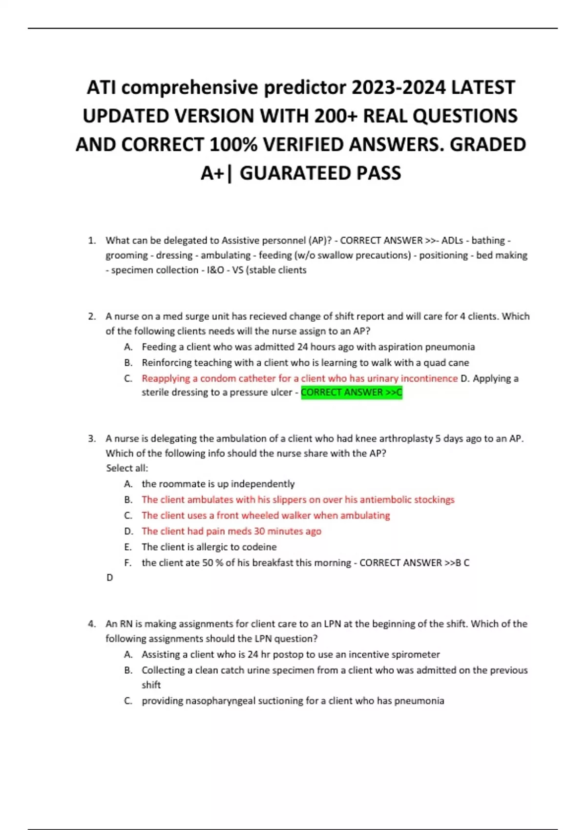 ATI comprehensive predictor LATEST UPDATED VERSION WITH 200+ REAL ...