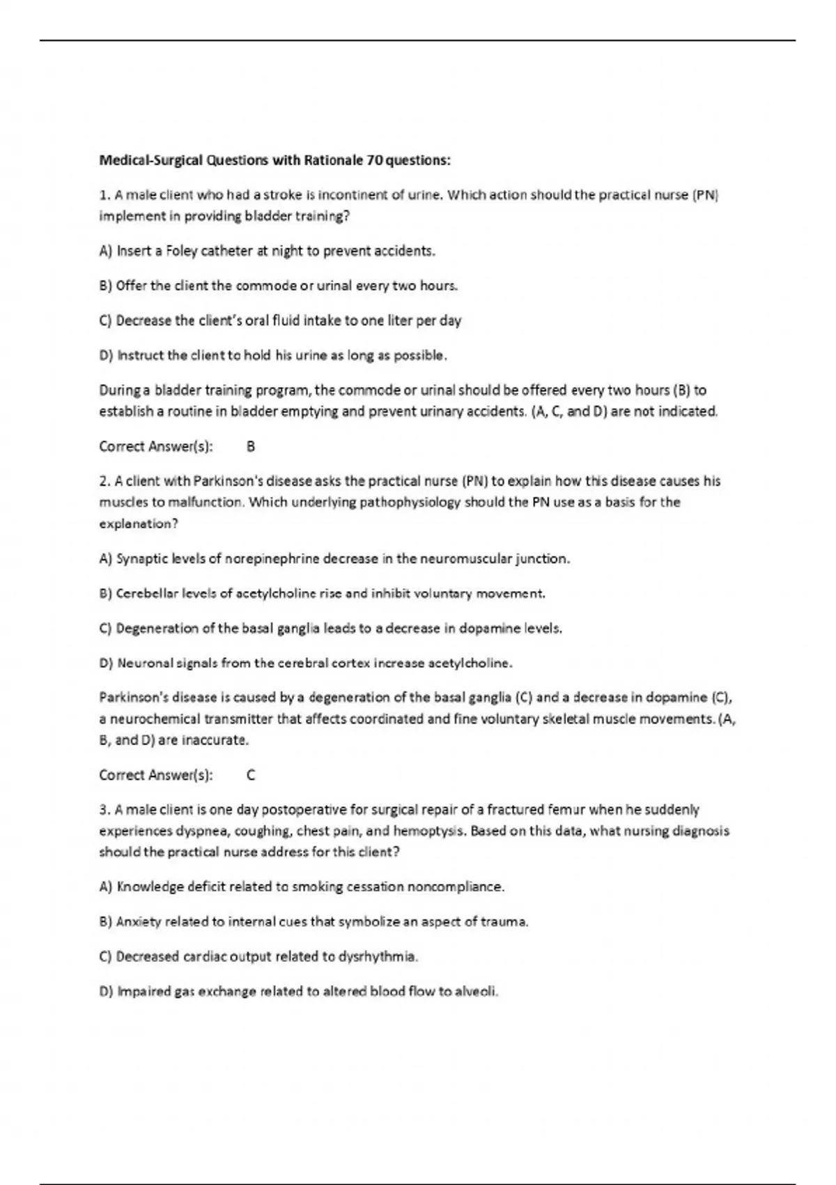 Medical-Surgical Questions with Rationale 70 questions and answers A+ ...
