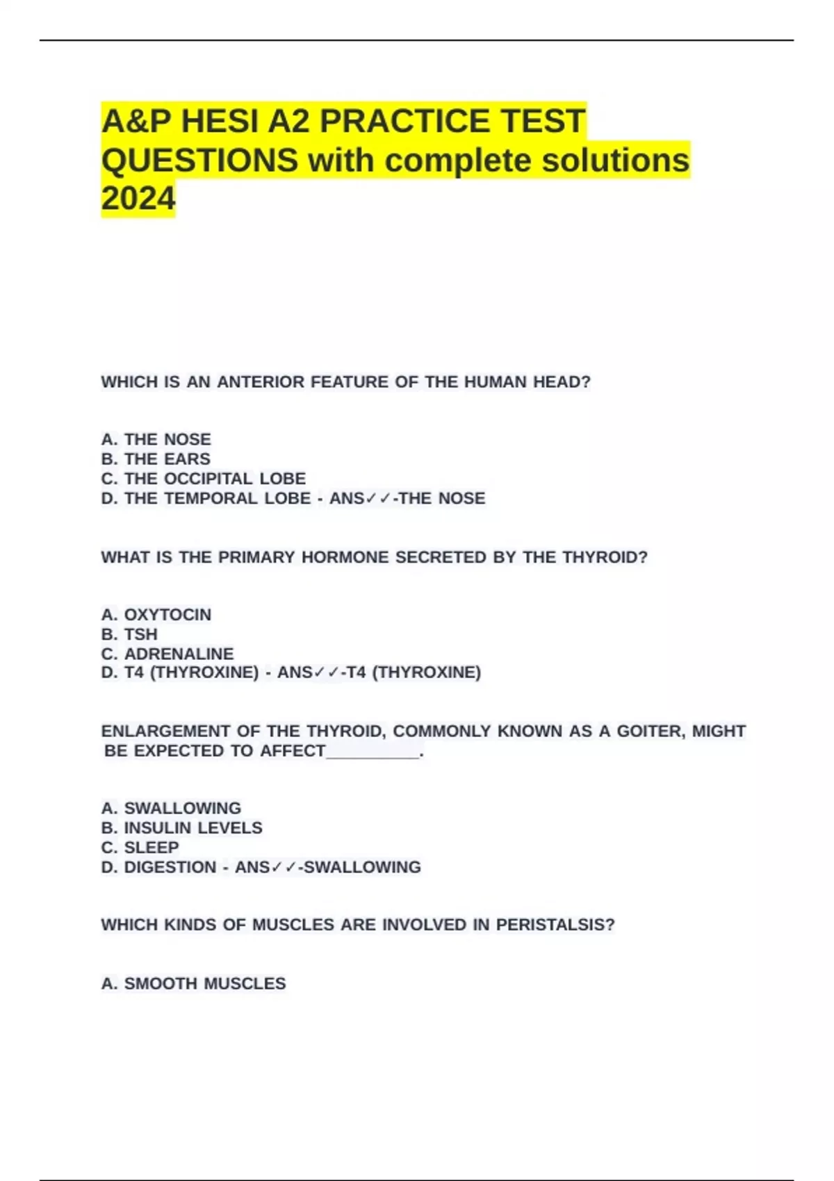 A&P HESI A2 PRACTICE TEST QUESTIONS with complete solutions 2024 ...