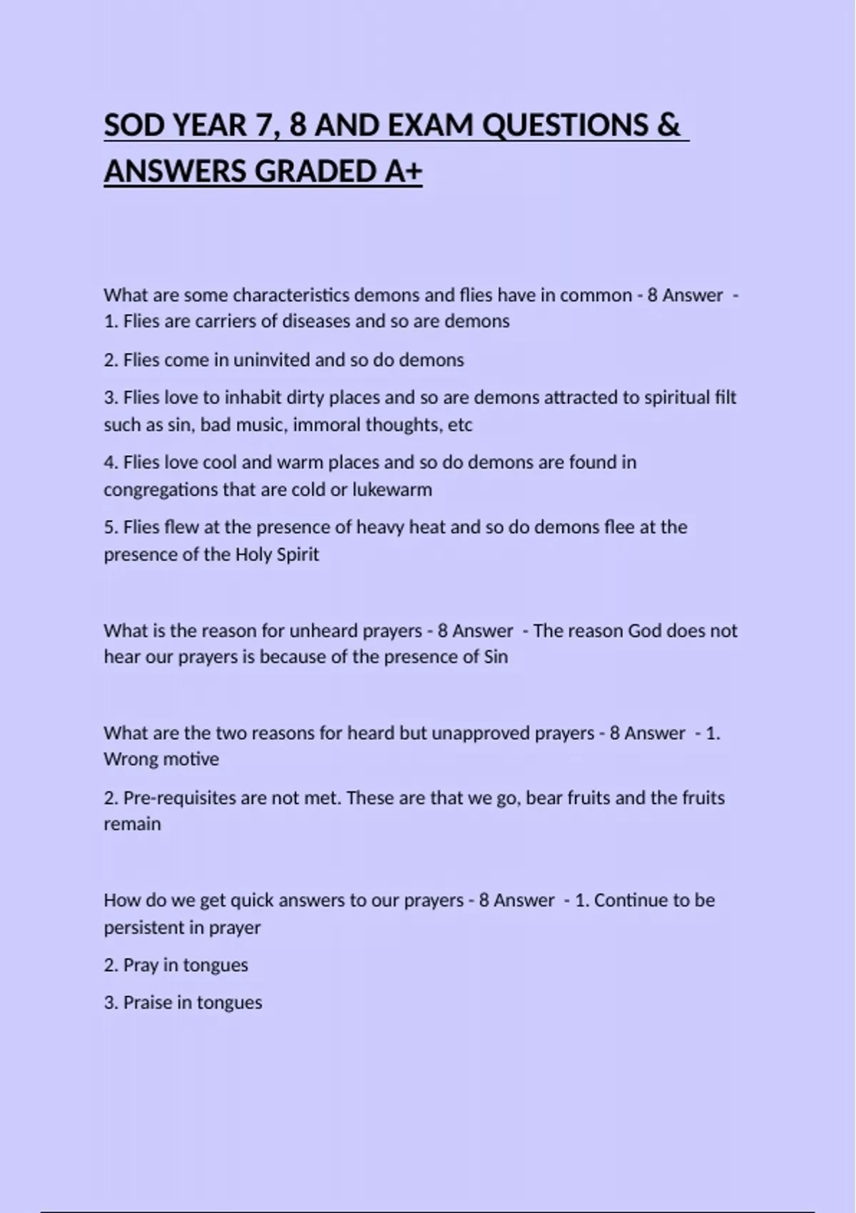 SOD YEAR 7, 8 AND EXAM QUESTIONS & ANSWERS GRADED A+ - SOD - Stuvia US
