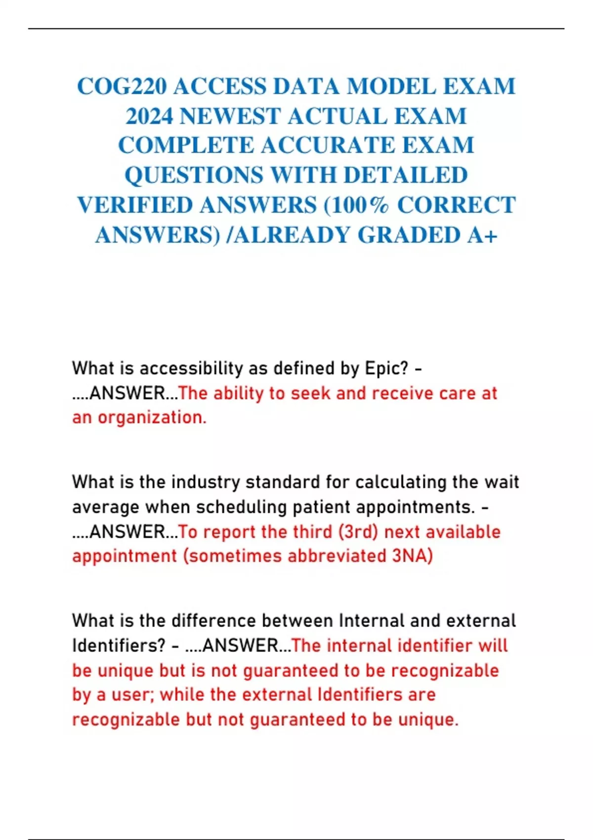 COG220 ACCESS DATA MODEL EXAM 2024 NEWEST ACTUAL EXAM COMPLETE ACCURATE ...