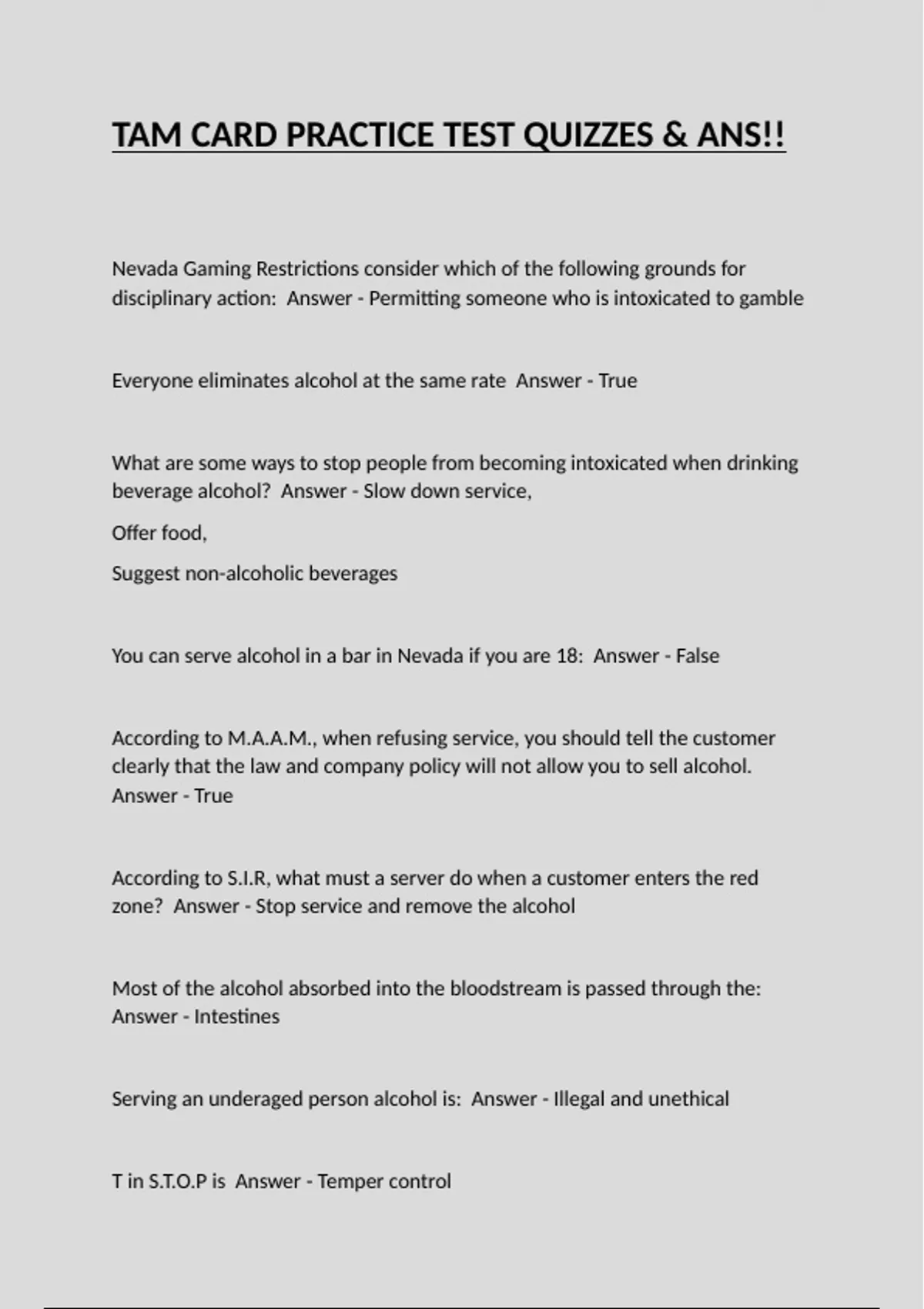 TAM CARD PRACTICE TEST QUIZZES & ANS!! - TAM CARD - Stuvia US