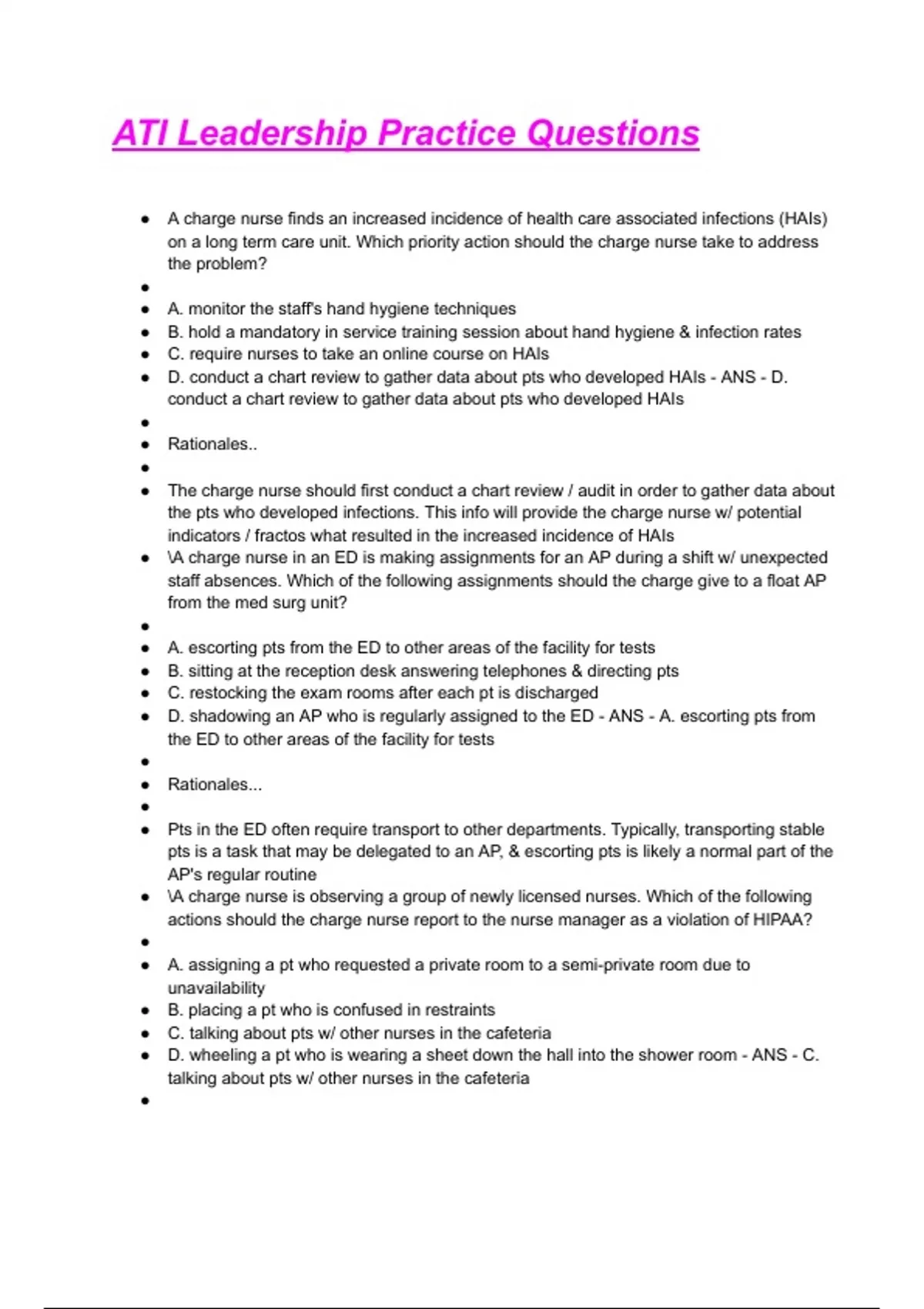 ATI Leadership Practice Exam 2024/2025 Questions With Completed ...