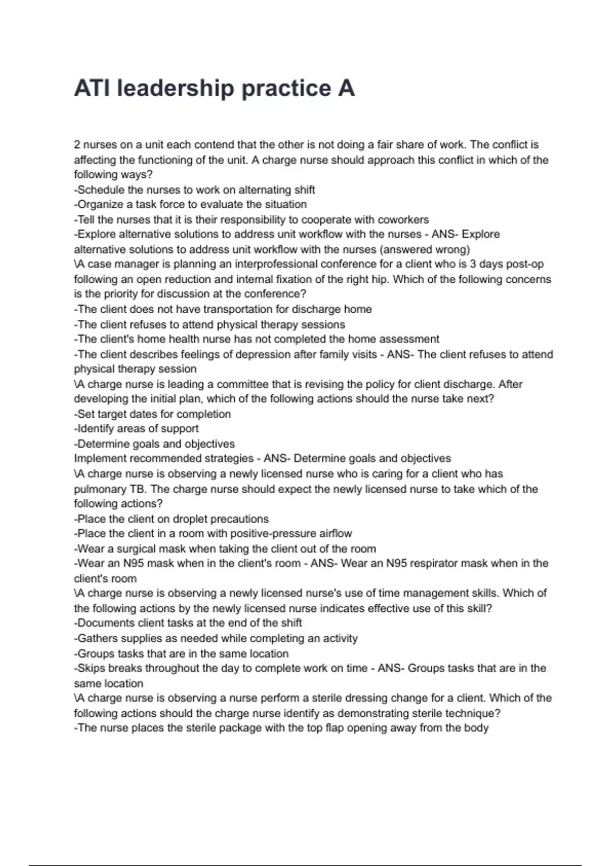 ATI leadership practice A Exam 2024/2025 Questions With Completed ...