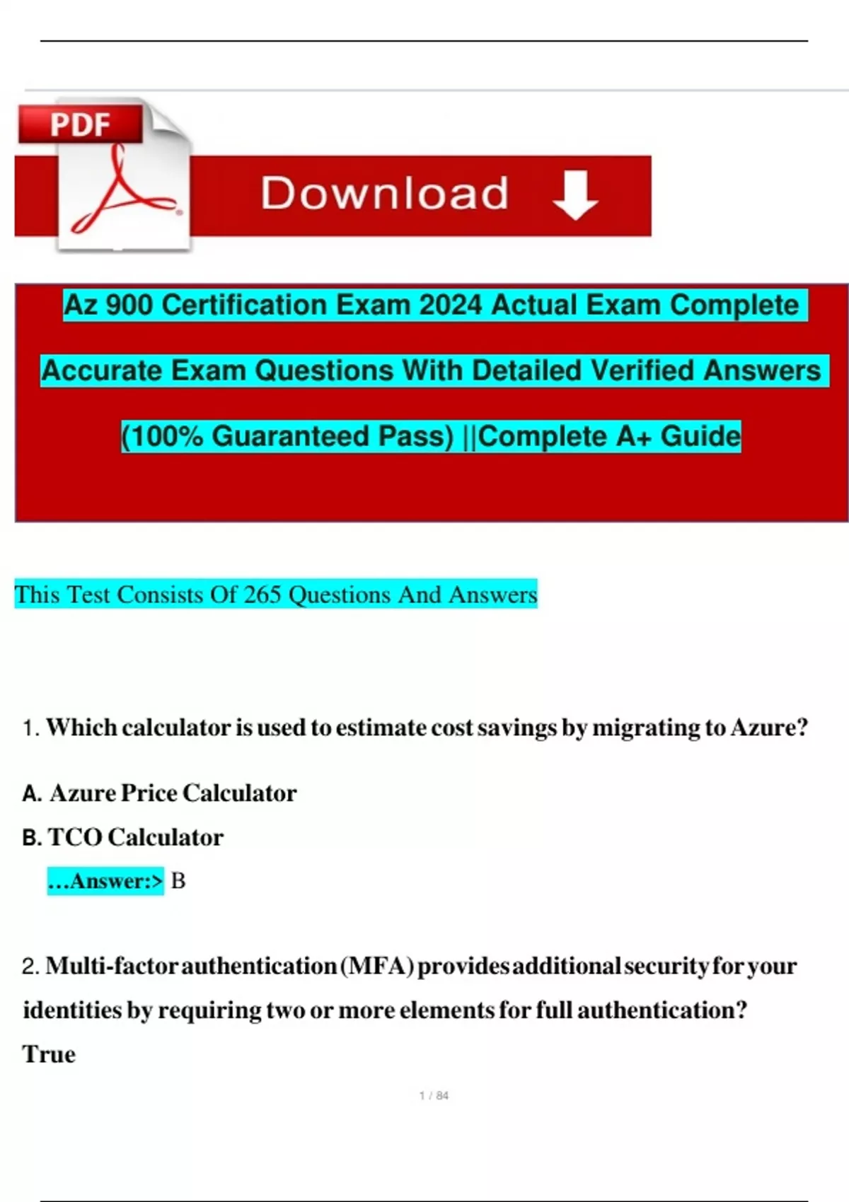 Az 900 Certification Exam 2024 Actual Exam Complete Accurate Exam ...