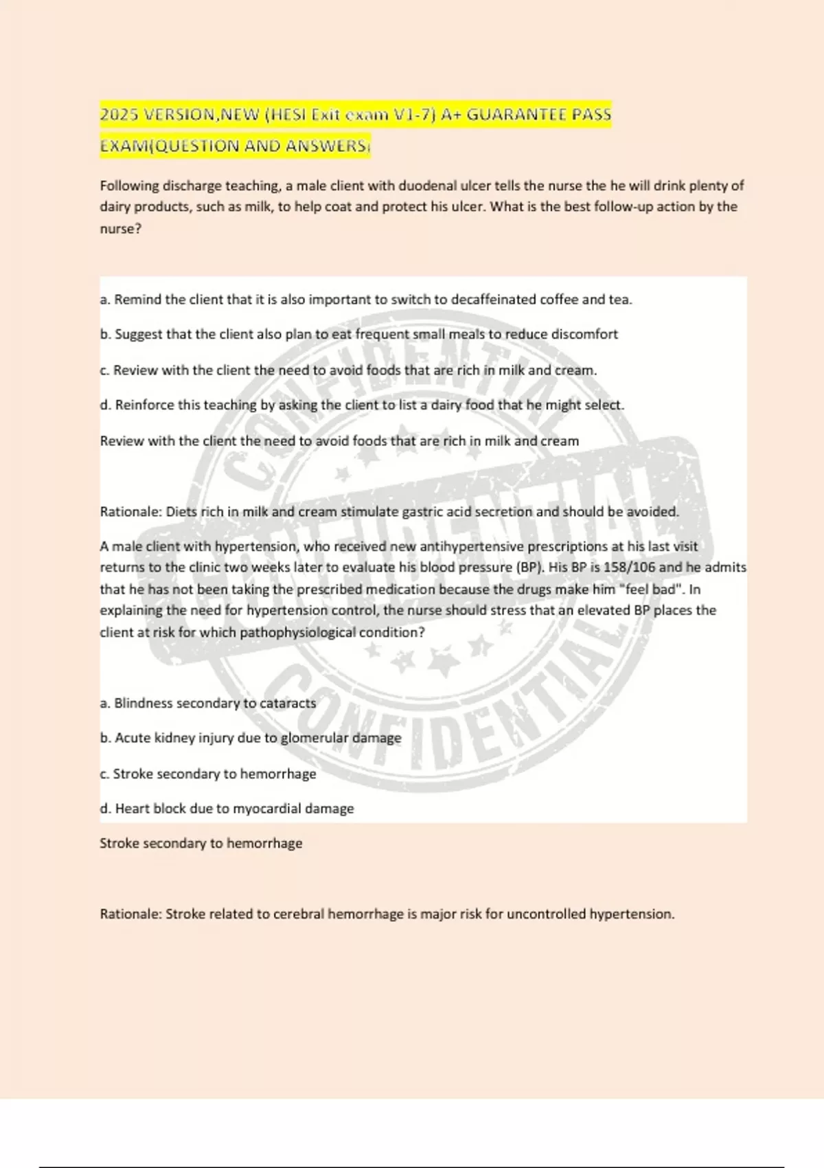 BLS exam B 2025 HEART CODE EXAM. QUESTION AND ANSWERS (UPDATED %CORRECT ...