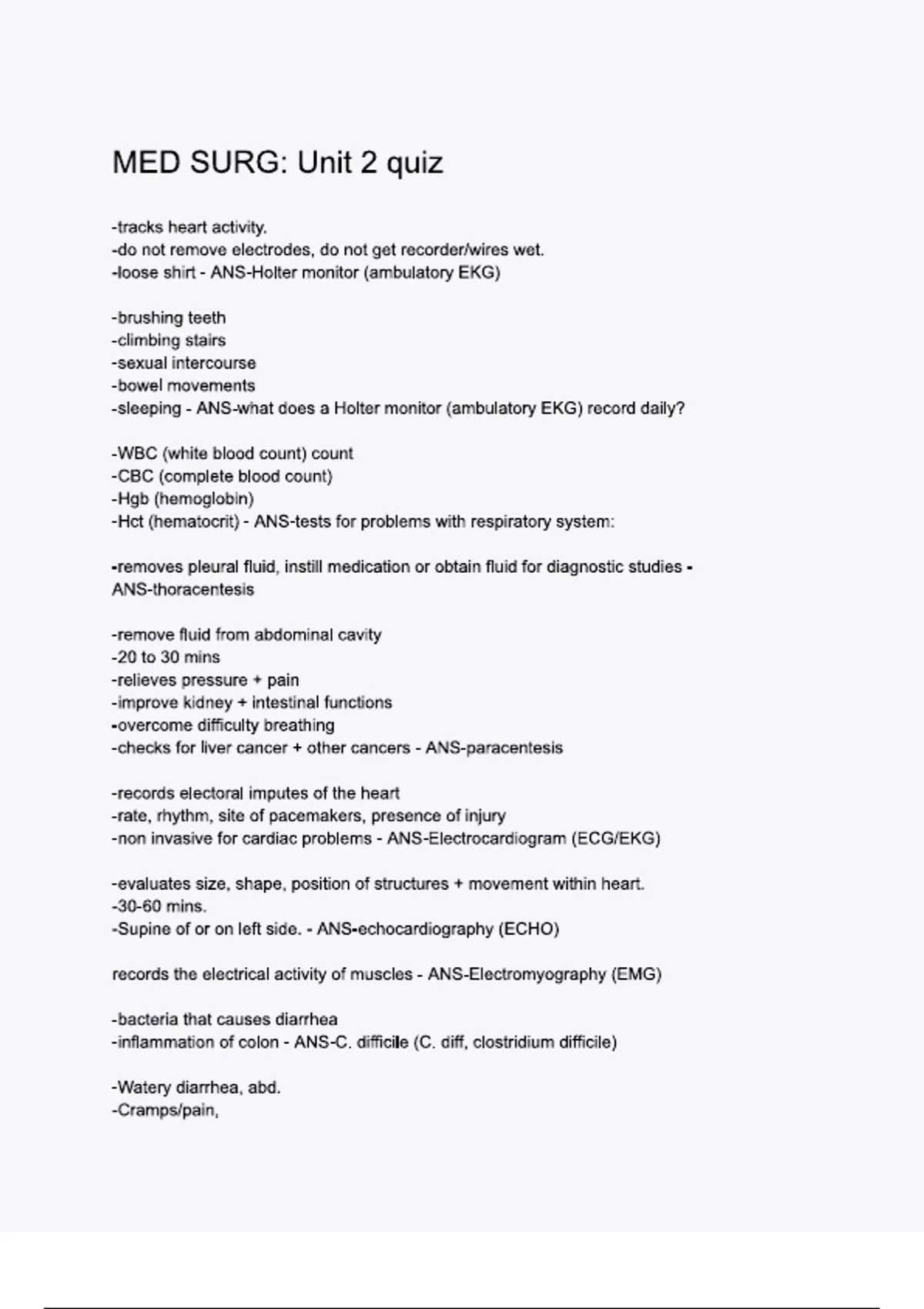 MED SURG Unit 2 quiz exam questions with correct answers with complete ...