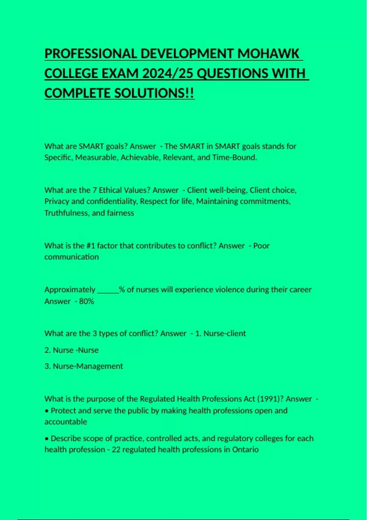 PROFESSIONAL DEVELOPMENT MOHAWK COLLEGE EXAM 2024/25 QUESTIONS WITH COMPLETE SOLUTIONS ...