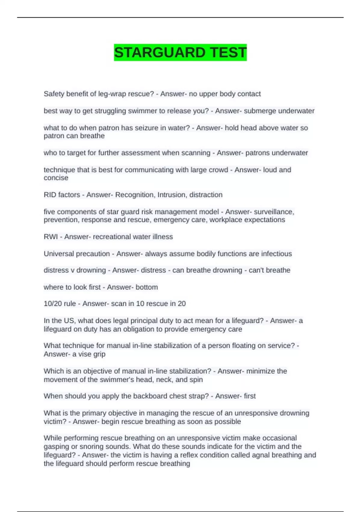 STARGUARD TEST EXAM QUESTIONS WITH CORRECT ANSWERS - STARGUARD - Stuvia US
