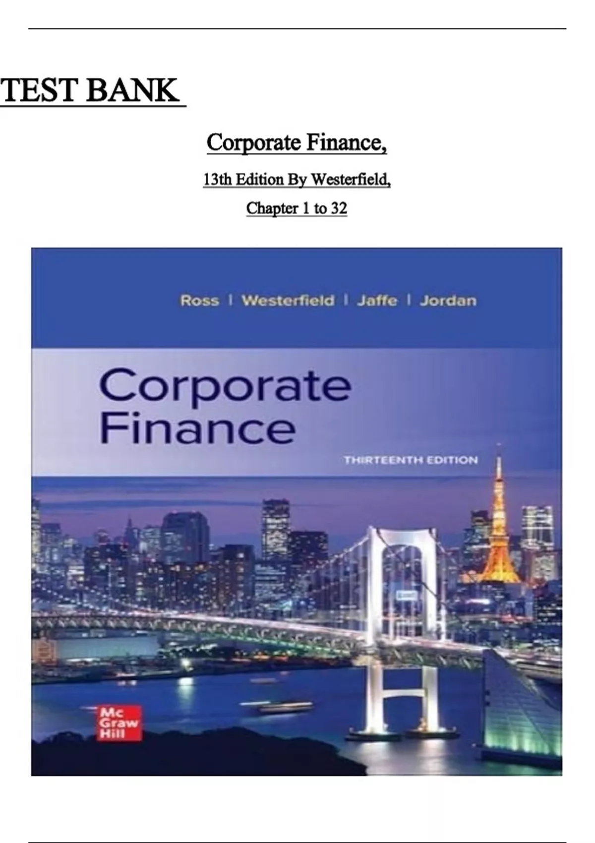 Test Bank for Corporate Finance 13th Edition By Stephen Ross, Randolph ...