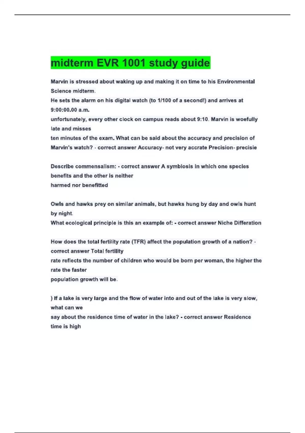 midterm EVR 1001 study guide.pdf - EVR 1001 - Stuvia US