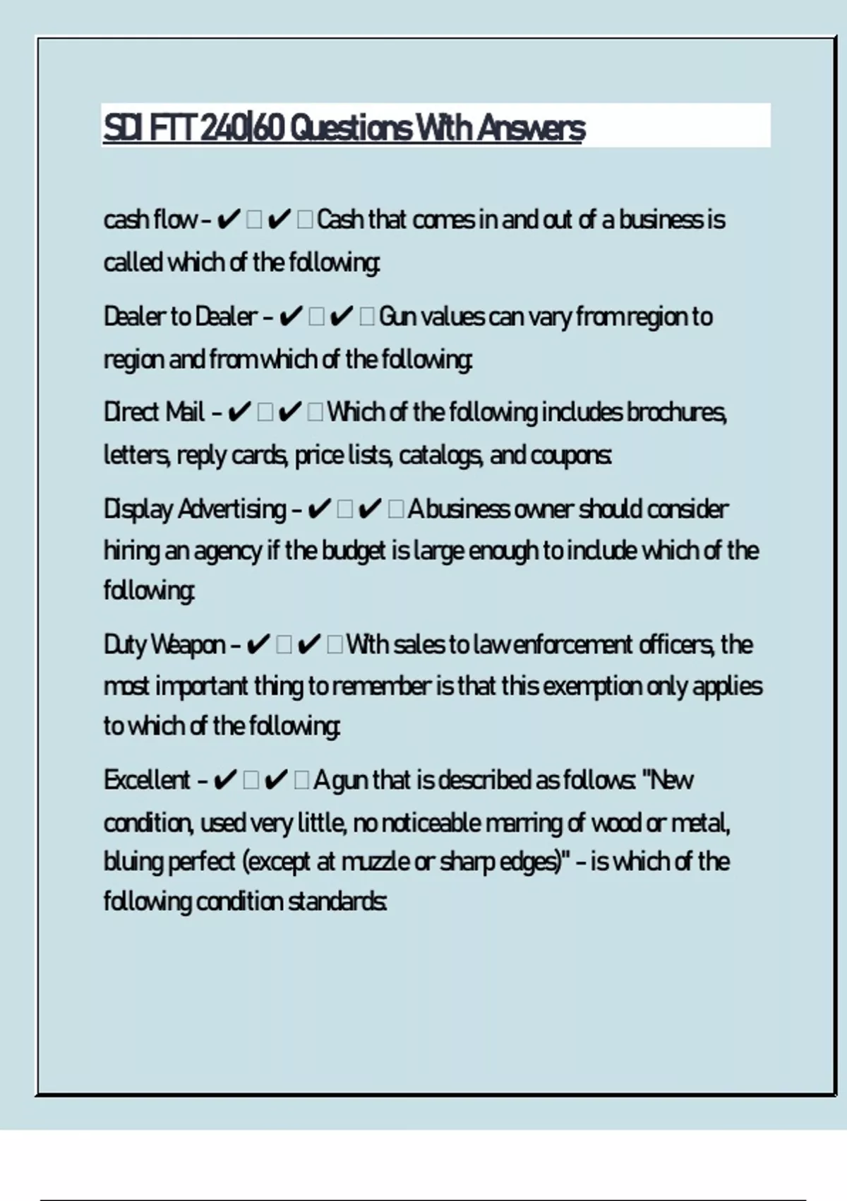 SDI FTT 240|60 Questions With Answers|2025 - SDI FTT 240 - Stuvia US