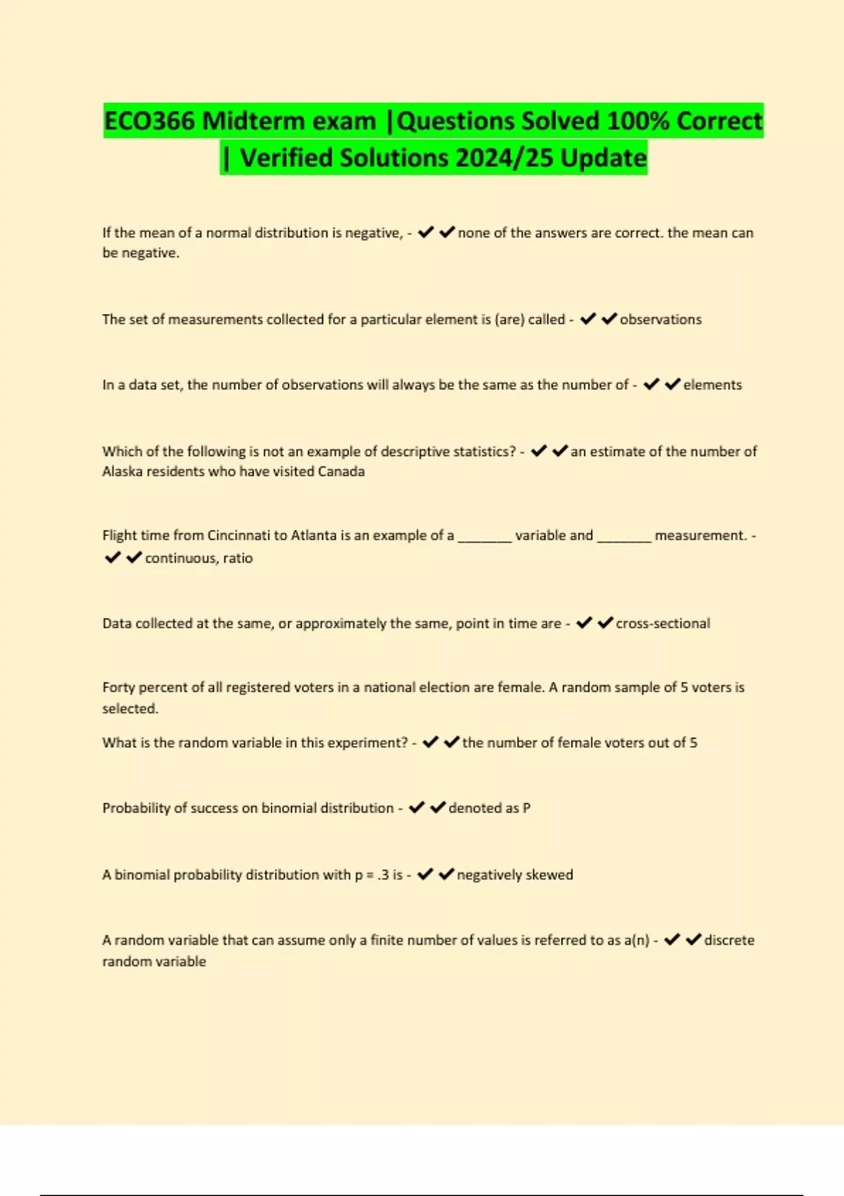 Econ 366 EXAMS BUNDLE , all with Questions & COMPLETE SOLUTIONS 100% ...