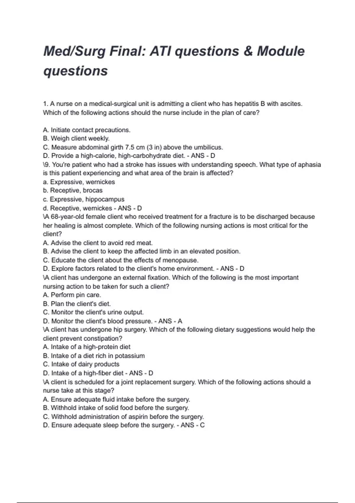 A BUNDLE FOR ATI Med Surg Respiratory Detailed Exam Questions With ...