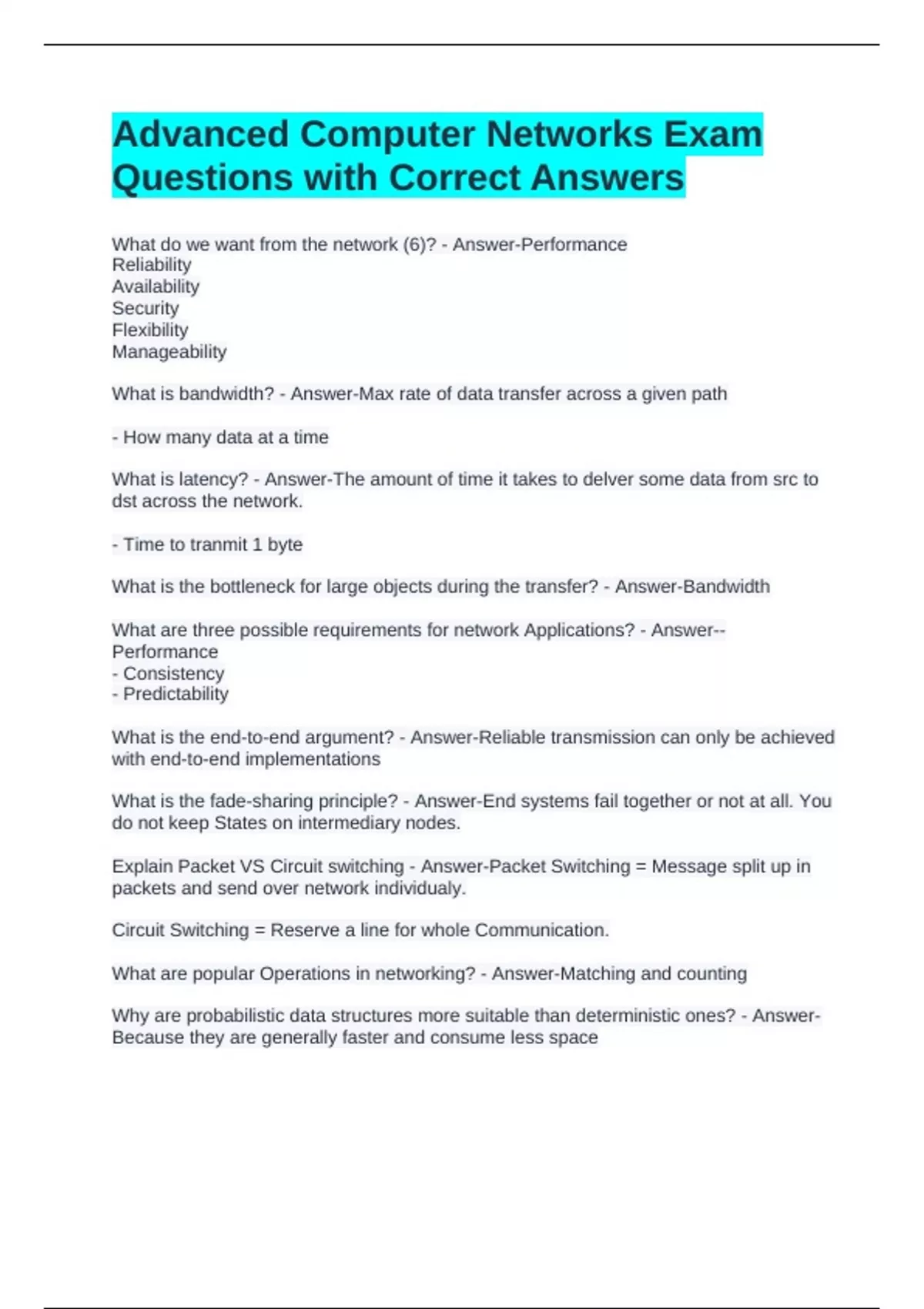 Advanced Computer Networks Exam Questions With Correct Answers Computer Networking Stuvia Us