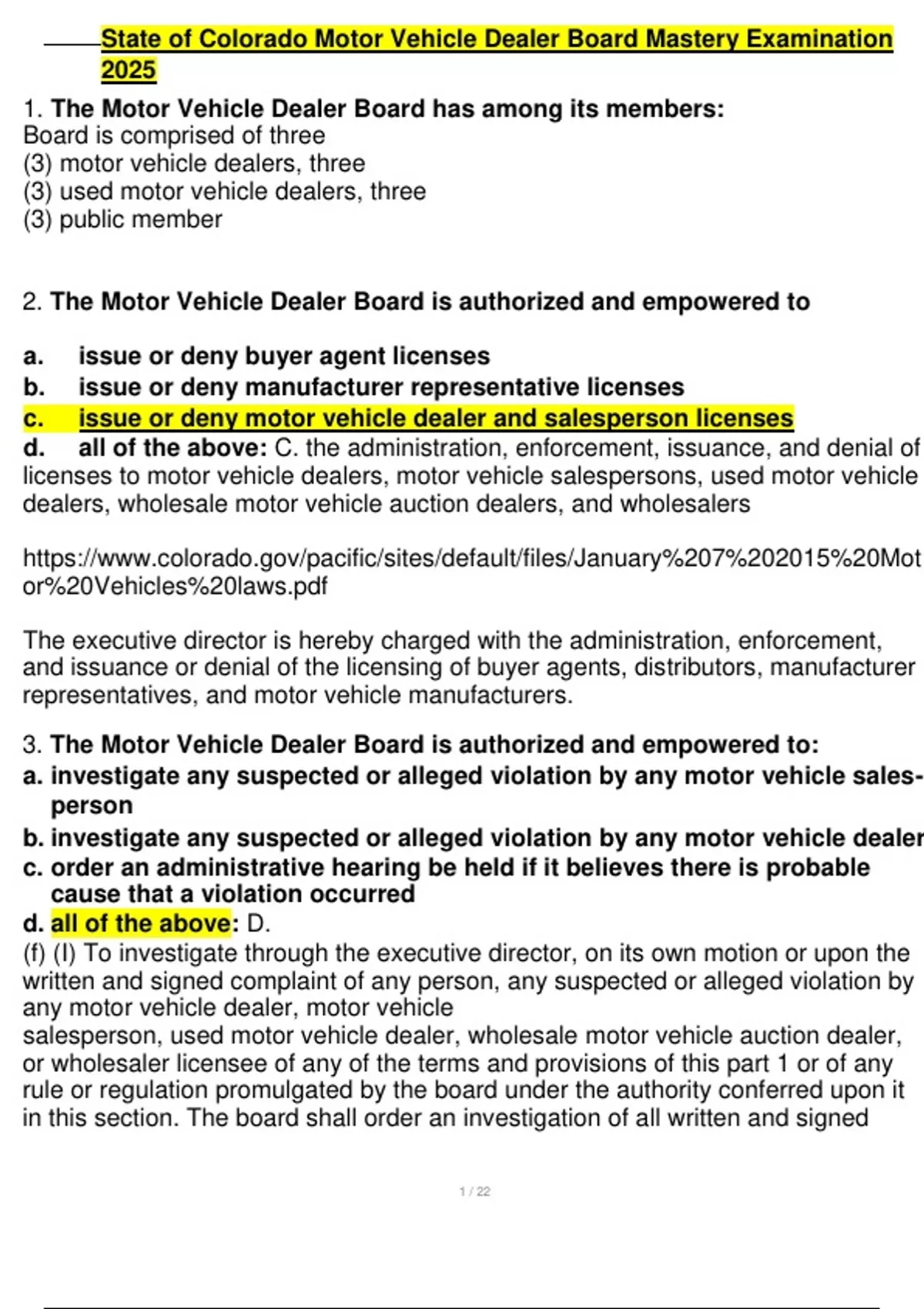 Car dealer license test with correct answers 2025 - Car Dealer License ...