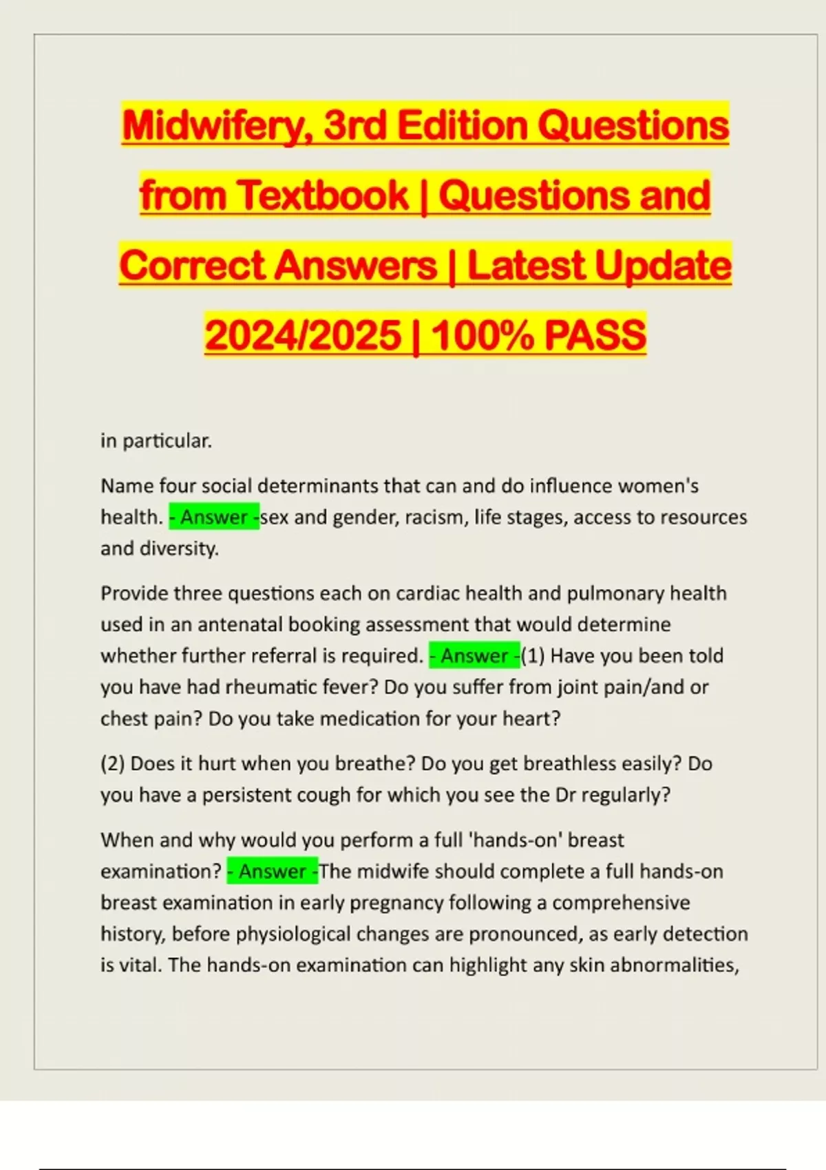 Midwifery, 3rd Edition Questions from Textbook | Questions and Correct ...