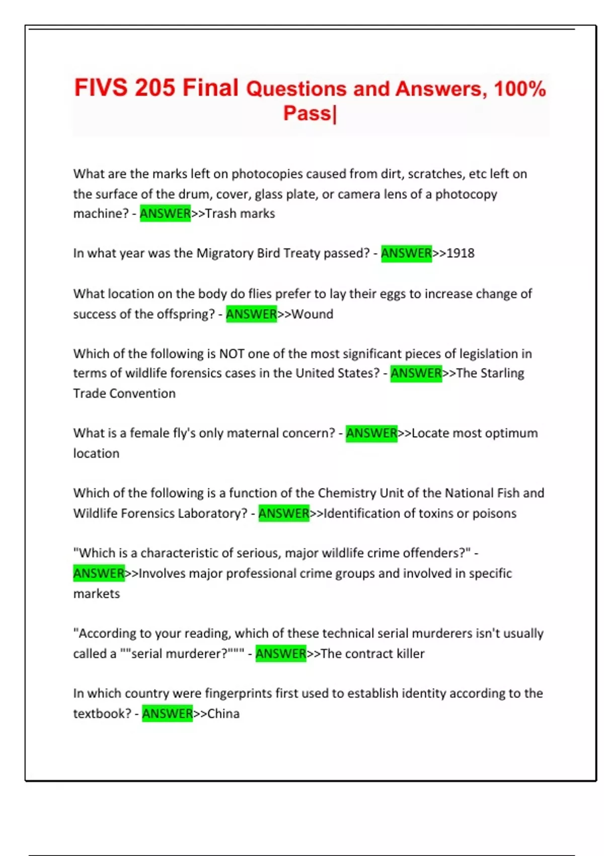 FIVS 205 Final Questions and Answers, 100% Pass - FIVS 205 - Stuvia US