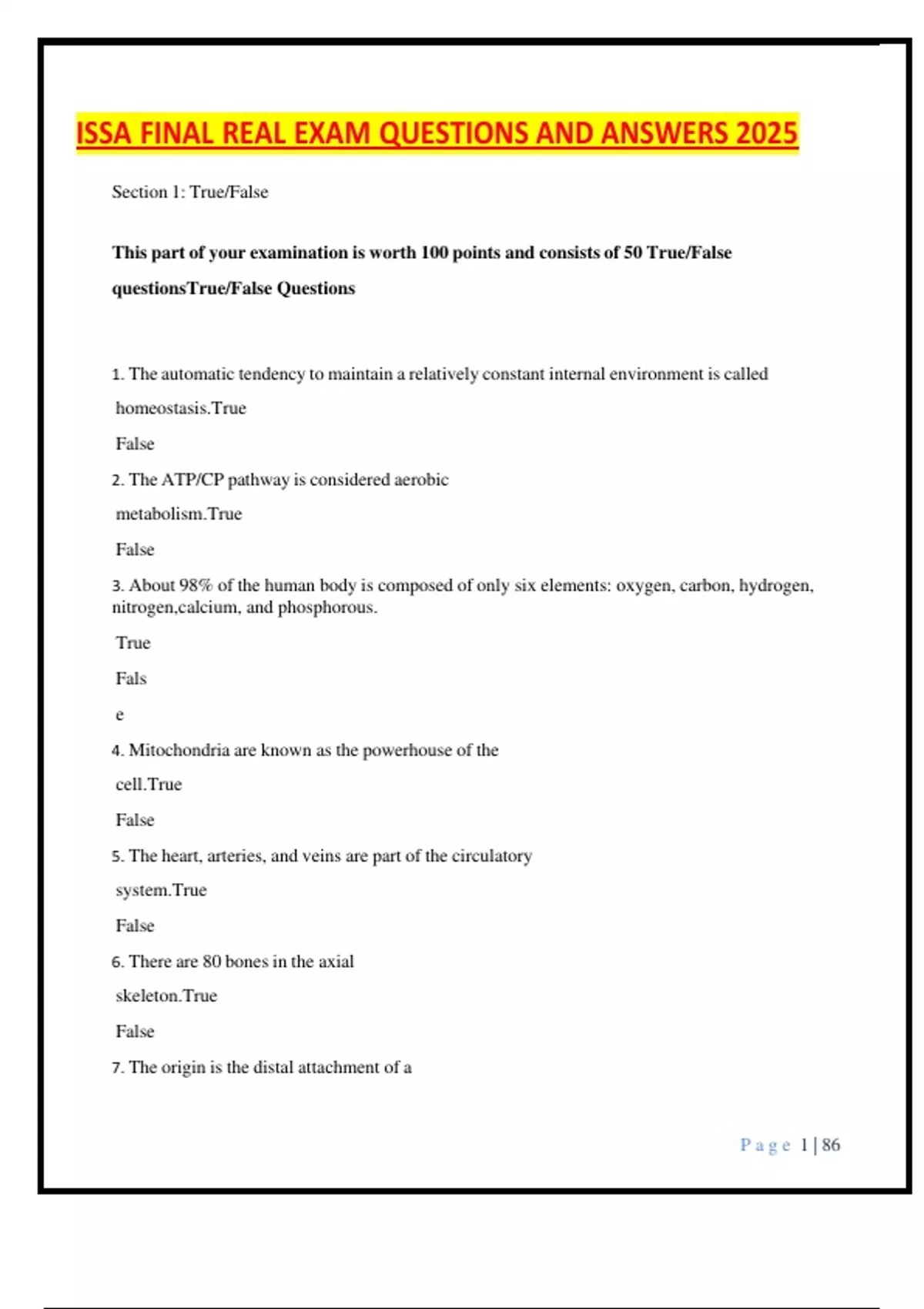 ISSA FINAL REAL EXAM QUESTIONS AND ANSWERS 2025. - Issa nutrition ...
