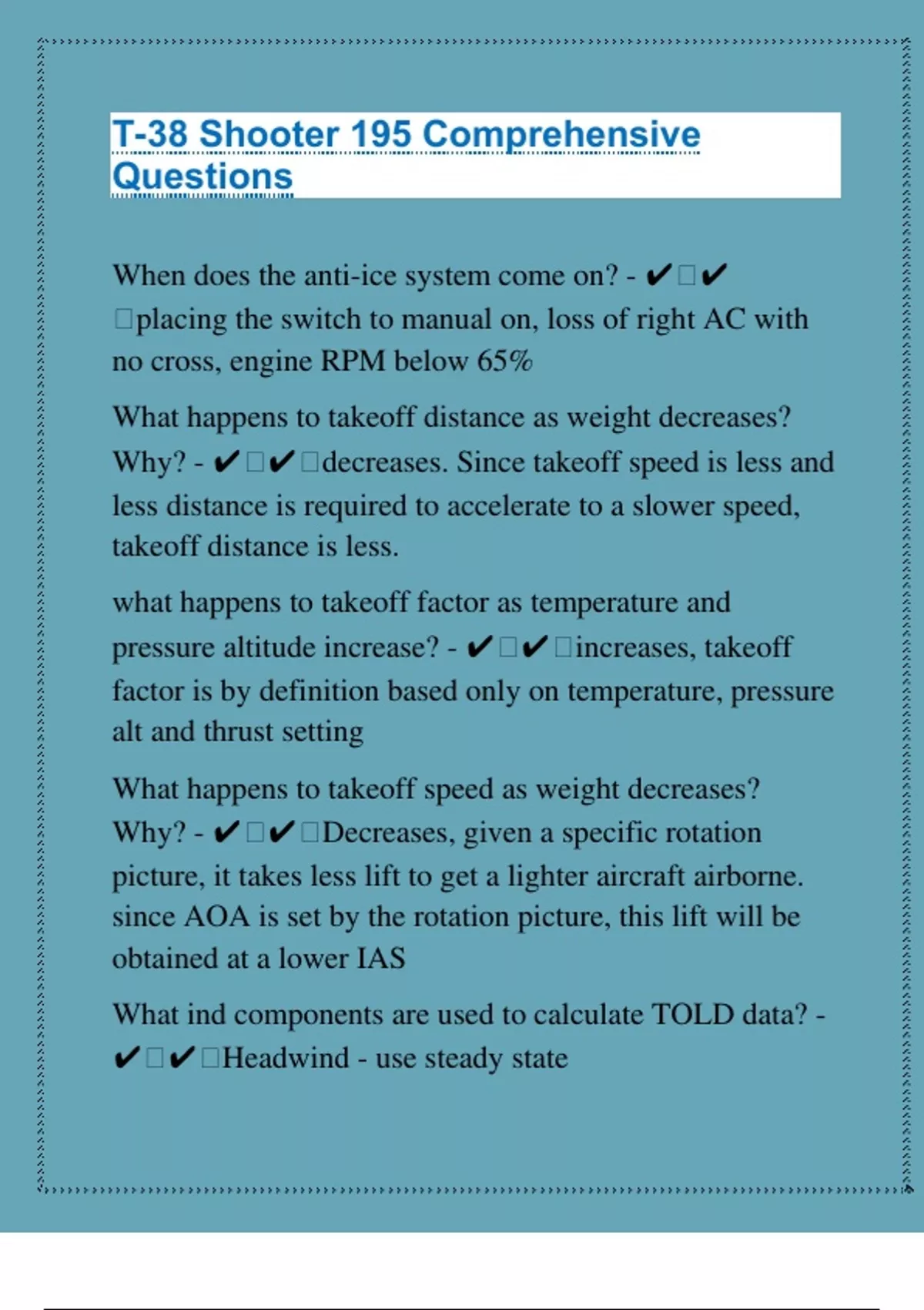 T-38 Shooter/checkride Gouge 195 Comprehensive Review Questions With ...