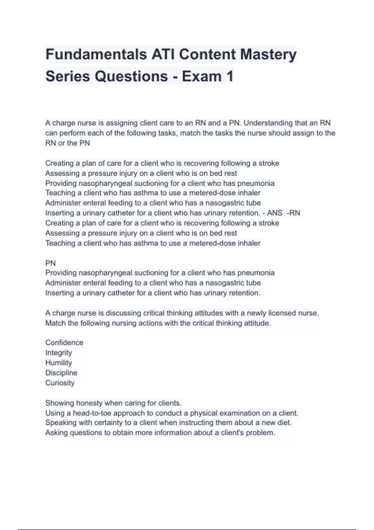 Fundamentals ATI Content Mastery Series Questions & Answers 2024/2025 ...