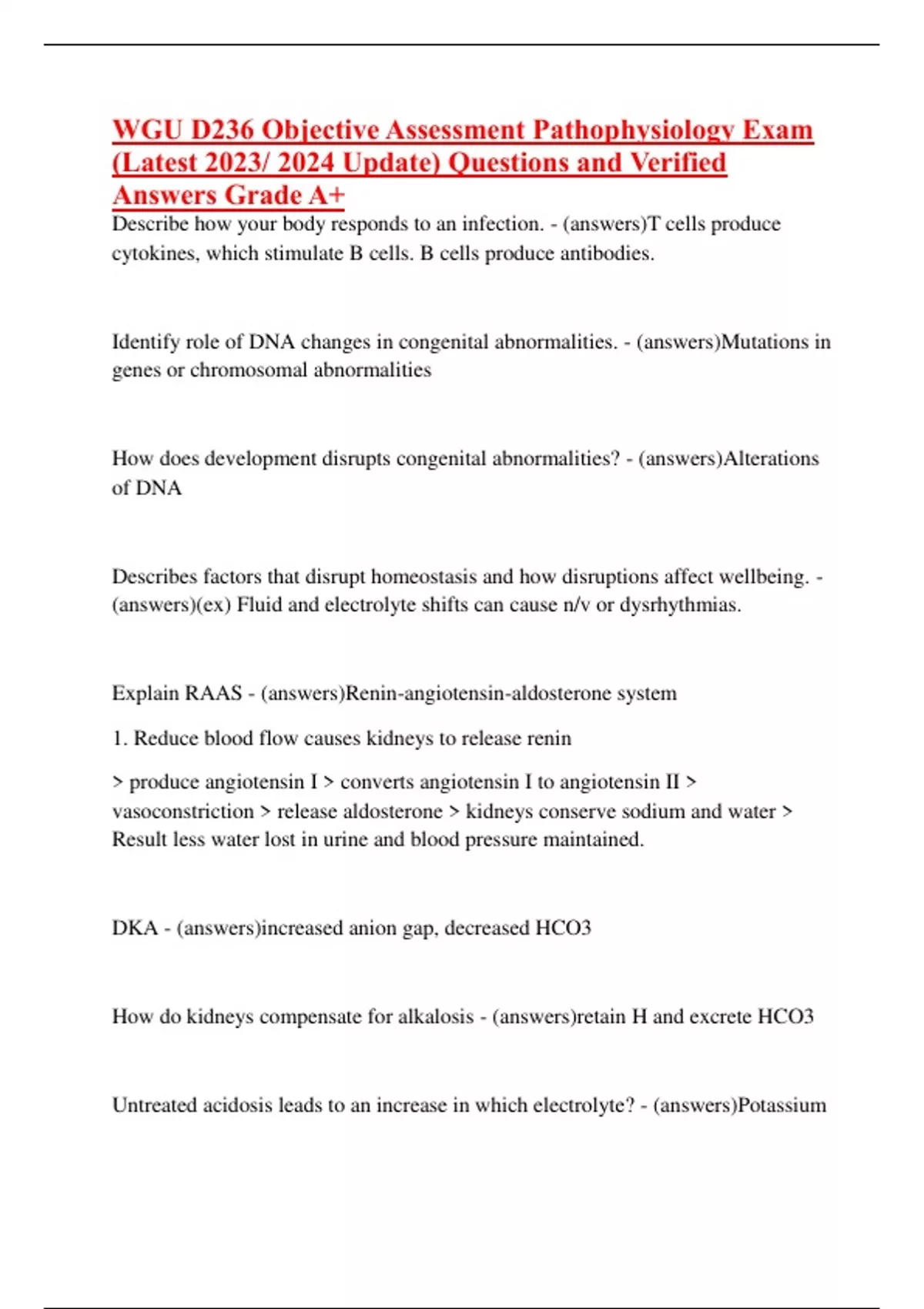 WGU D236 Objective Assessment Pathophysiology Exam (Latest 2023/ 2024 ...