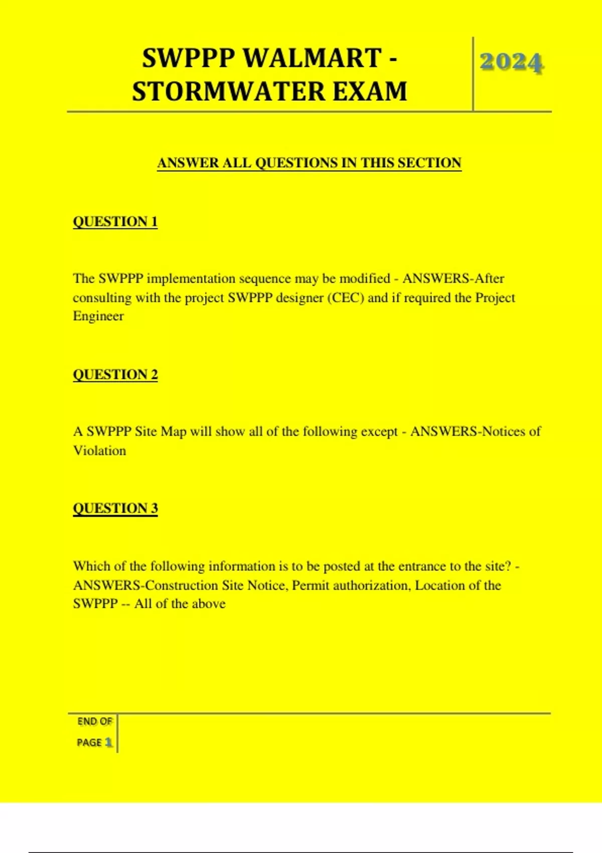 SWPPP WALMART - STORMWATER EXAM QUESTIONS AND ANSWERS 2024 - SWPPP ...