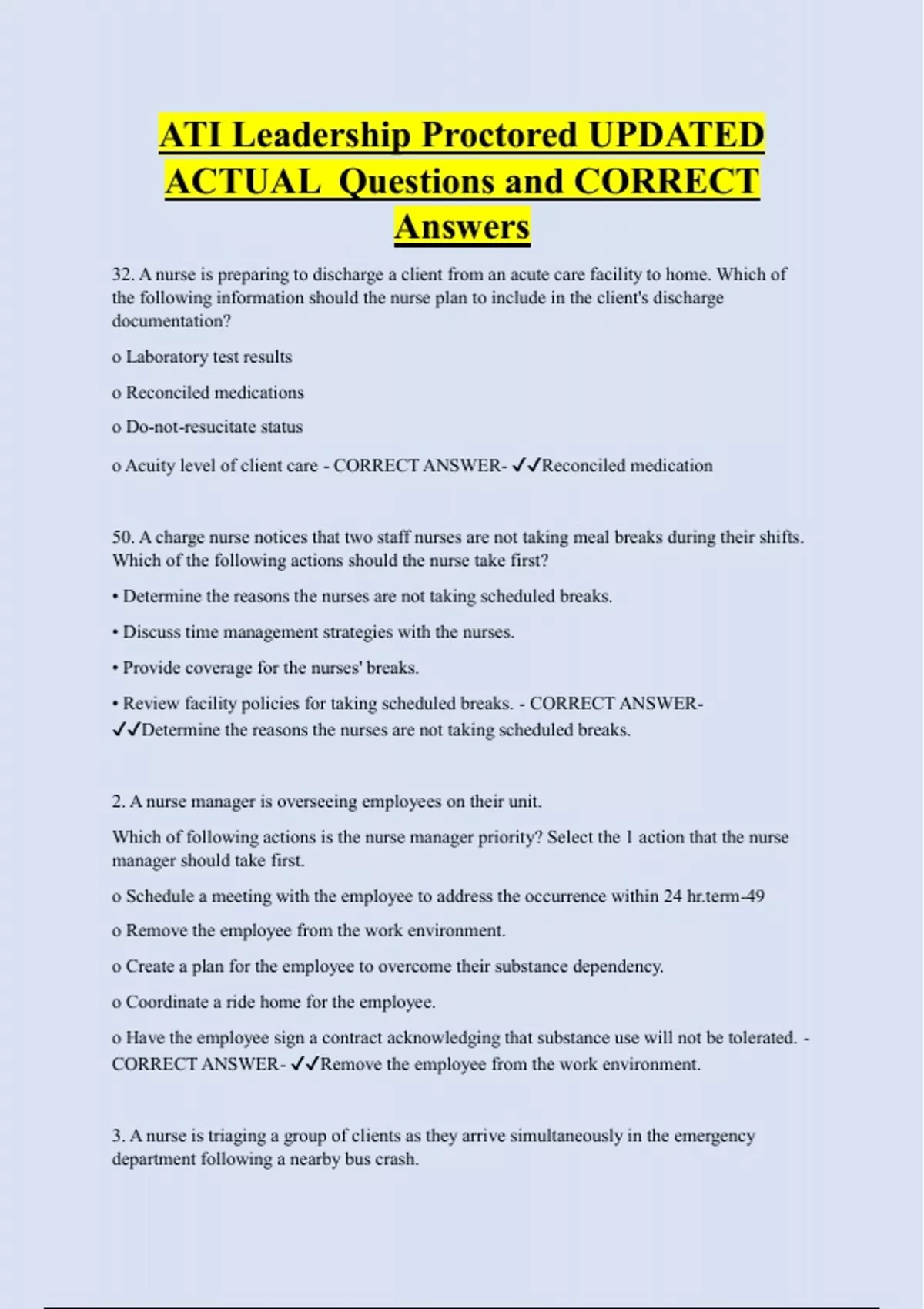 ATI Leadership Proctored UPDATED ACTUAL Questions and CORRECT Answers ...