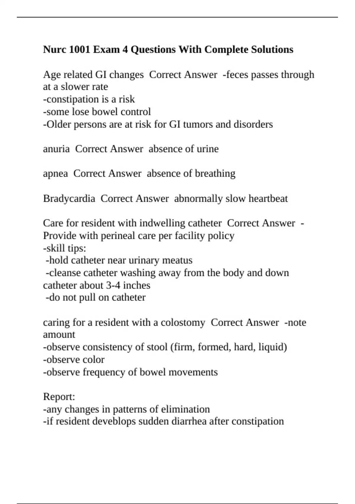 Nurc 1001 Exam 4 Questions With Complete Solution1 - Nurc 1001 - Stuvia US
