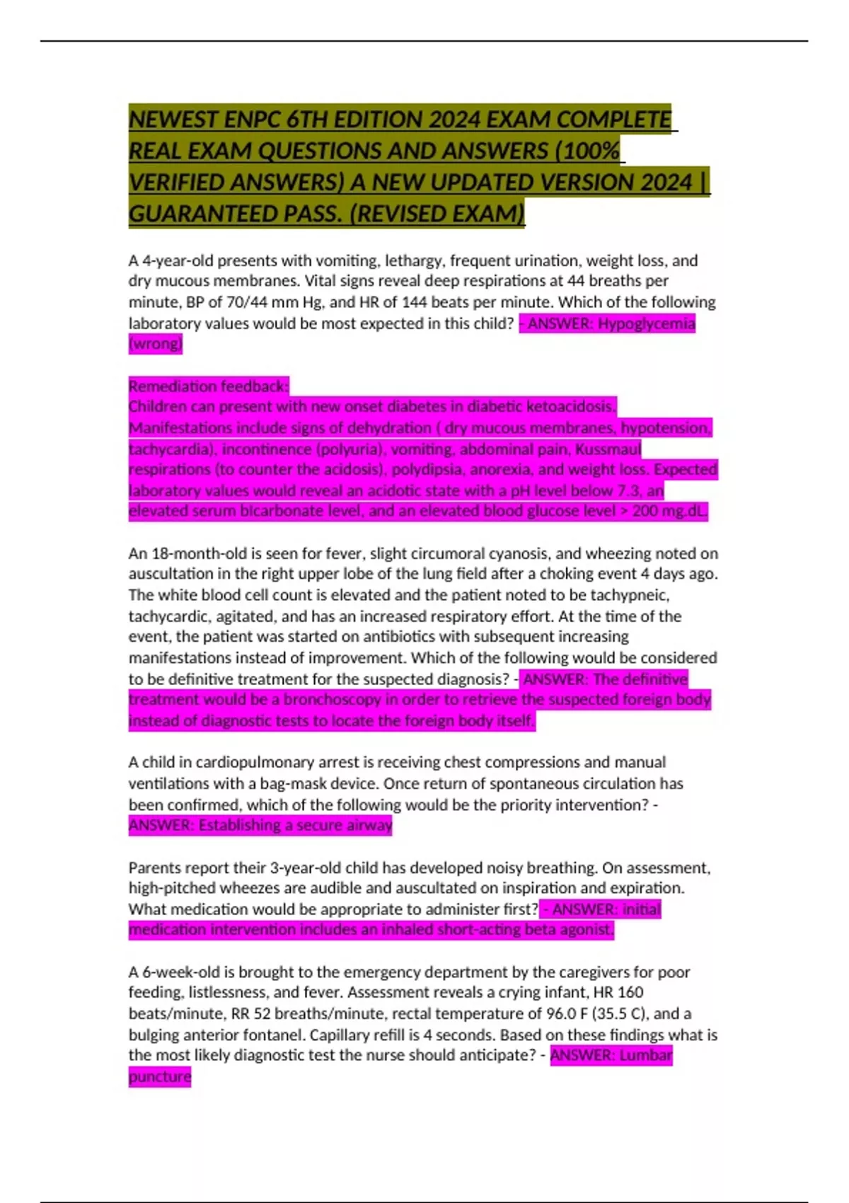 NEWEST ENPC 6TH EDITION 2024 EXAM COMPLETE REAL EXAM QUESTIONS AND ...