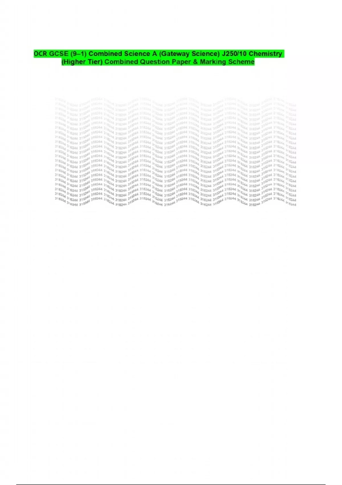 Ocr Gcse 9 1 Combined Science A Gateway Science J250 10 Chemistry Higher Tier Combined