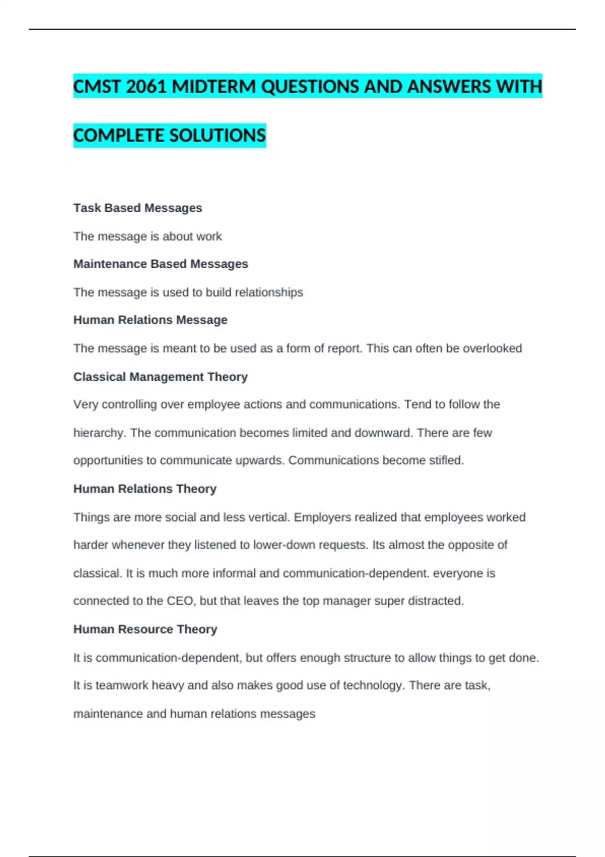 CMST 2061 MIDTERM QUESTIONS AND ANSWERS WITH COMPLETE SOLUTIONS - CMST 2061 - Stuvia US
