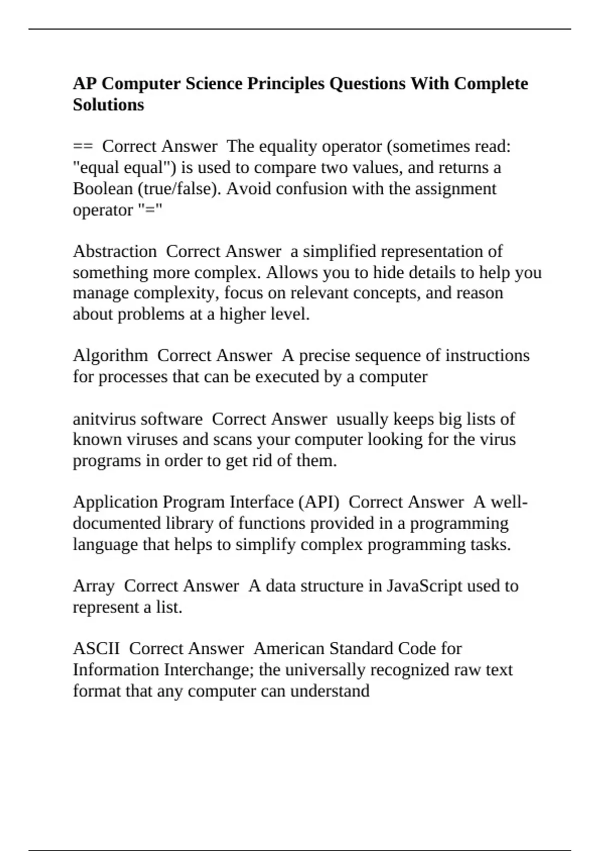 AP Computer Science Principles Questions With Complete Solutions - APCSP - Stuvia US